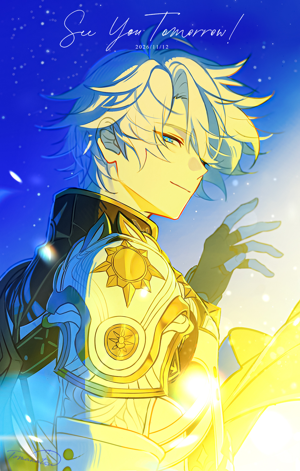 Safebooru - 1boy antenna hair armor artist name black gloves blue ...