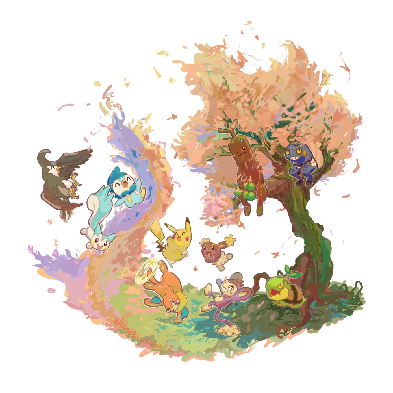 Safebooru - ^ ^ aipom bird blush buizel buneary closed eyes commentary ...