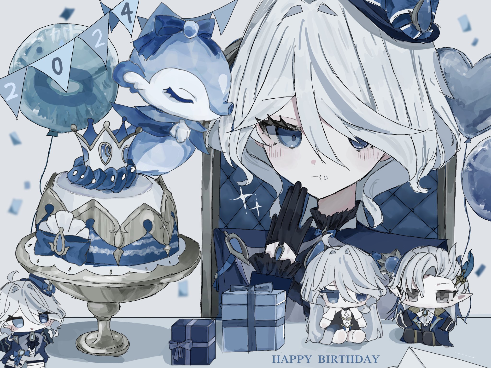 Safebooru - 1girl :t ahoge ascot balloon birthday black gloves blue ...