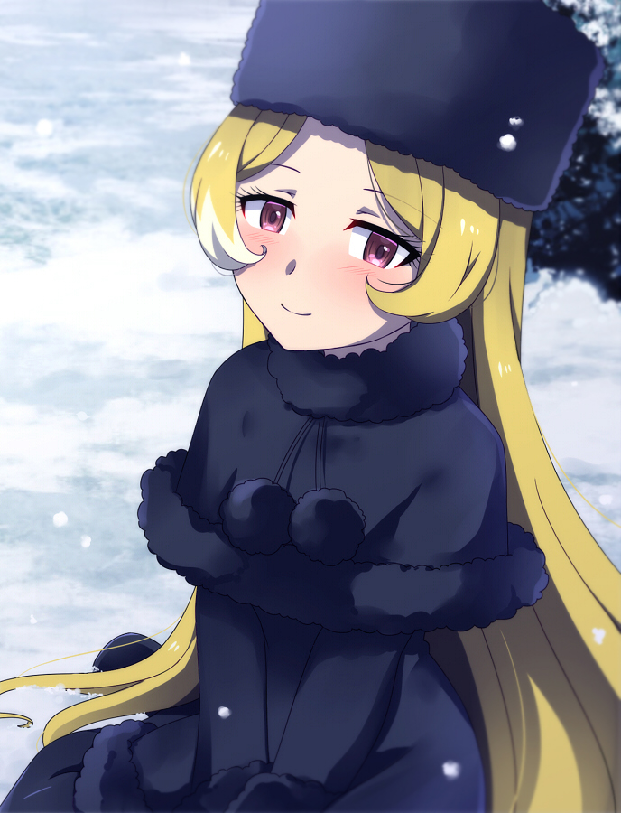 Safebooru - 1girl bangs black capelet black dress black headwear blonde hair brown eyes capelet ...