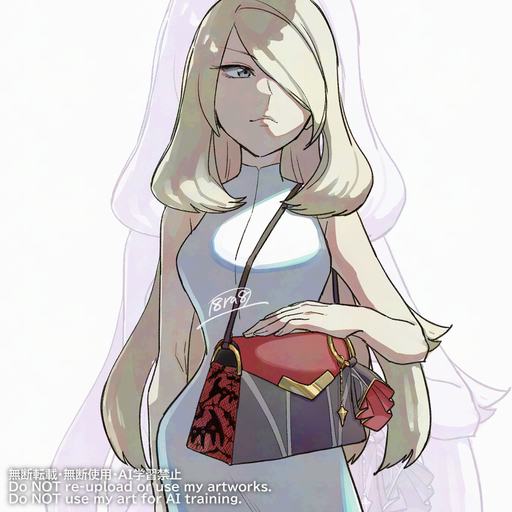 Safebooru - 1girl bag blonde hair closed mouth cynthia (pokemon) dress ...