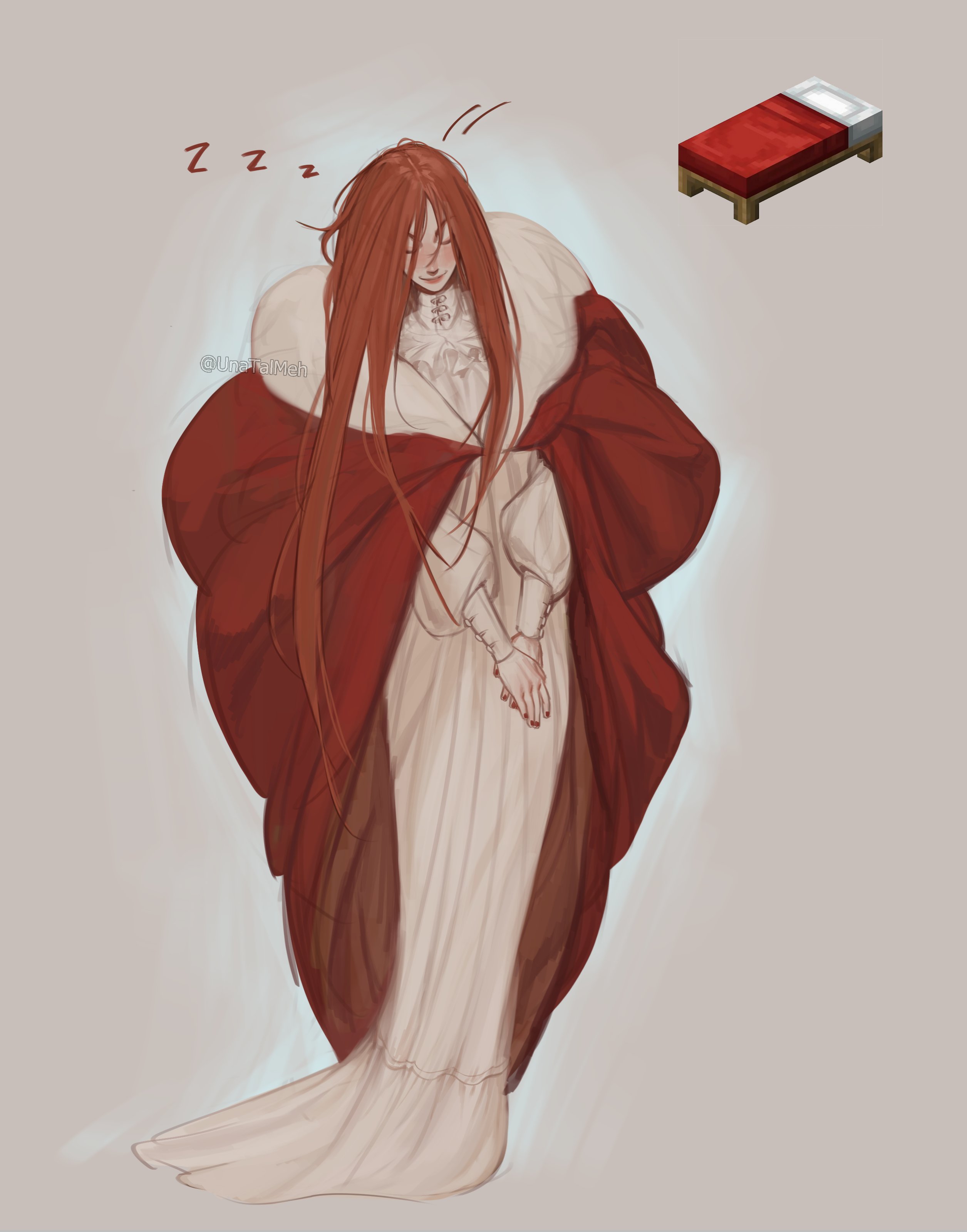 Safebooru - 1girl absurdly long hair absurdres bed cape closed eyes ...