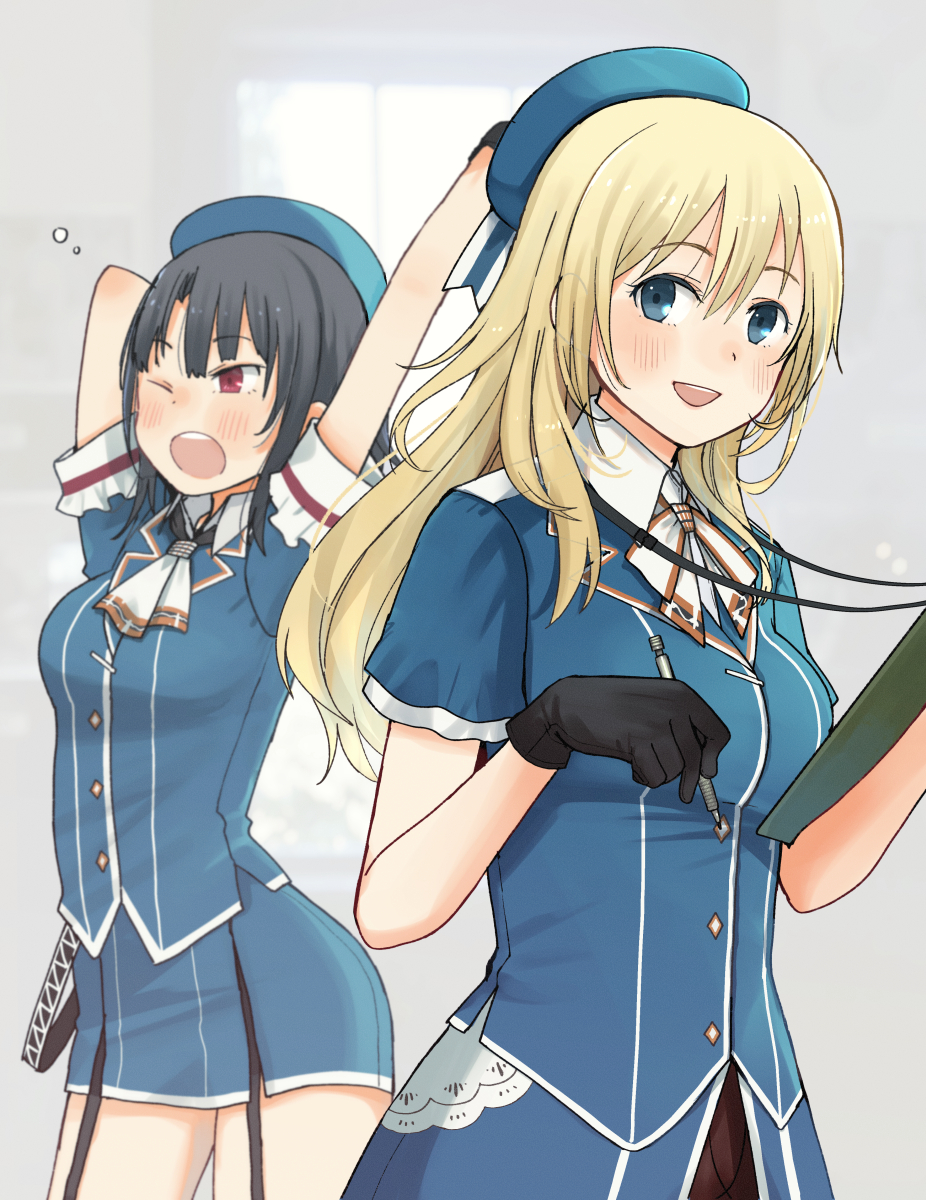 Safebooru - 2girls annin musou atago (kancolle) beret black gloves ...