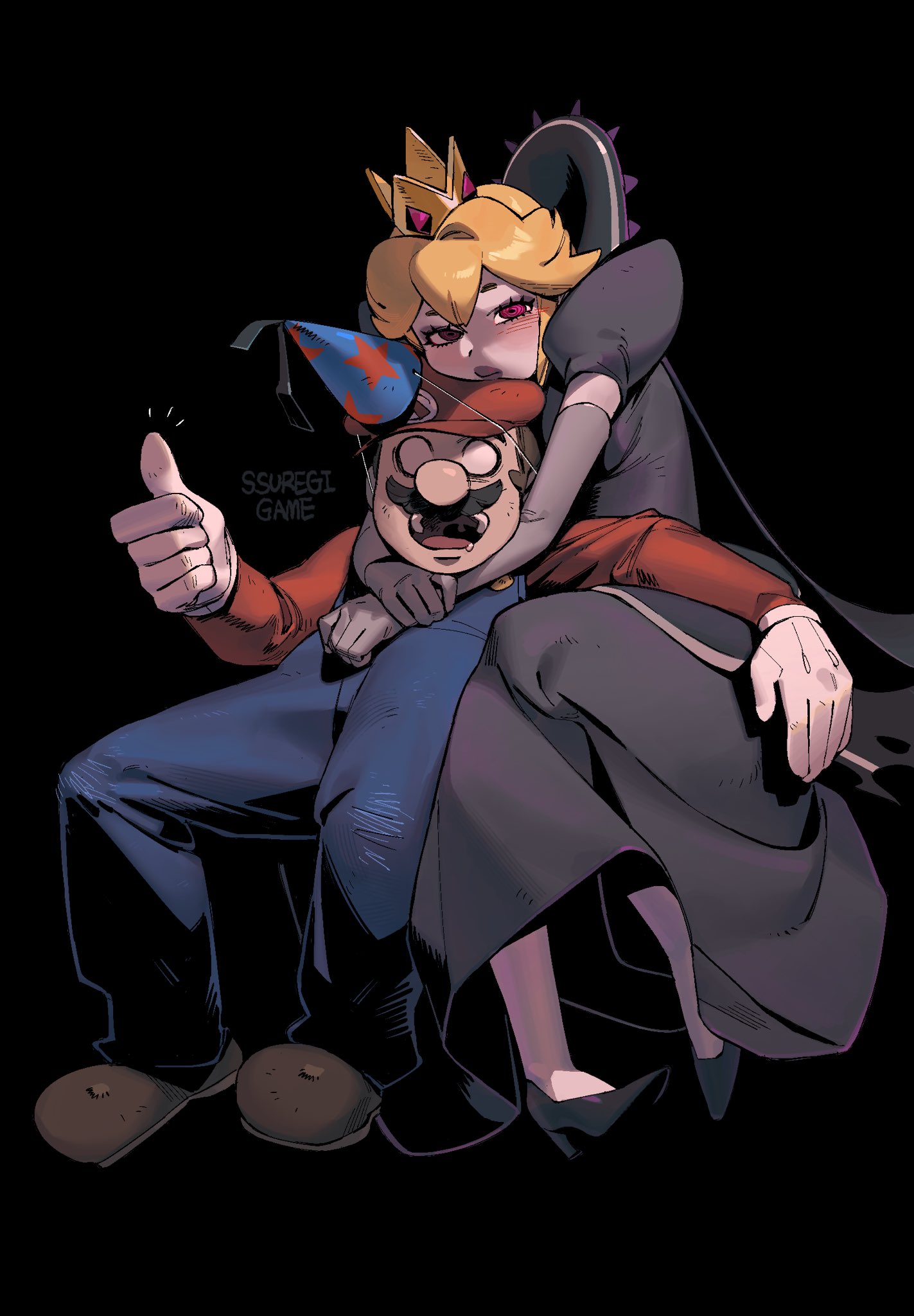 Safebooru - 1boy 1girl artist name black background black dress black ...