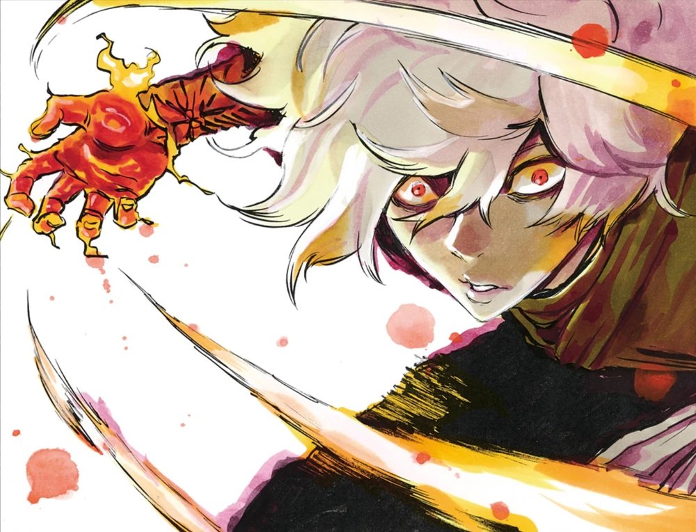 Safebooru - 1boy attack bandaged wrist bandages black pants burning ...