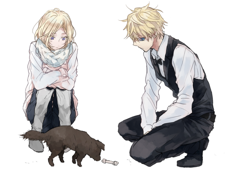 Safebooru - 1boy 1girl 2boys :| black boots black bow black bowtie ...