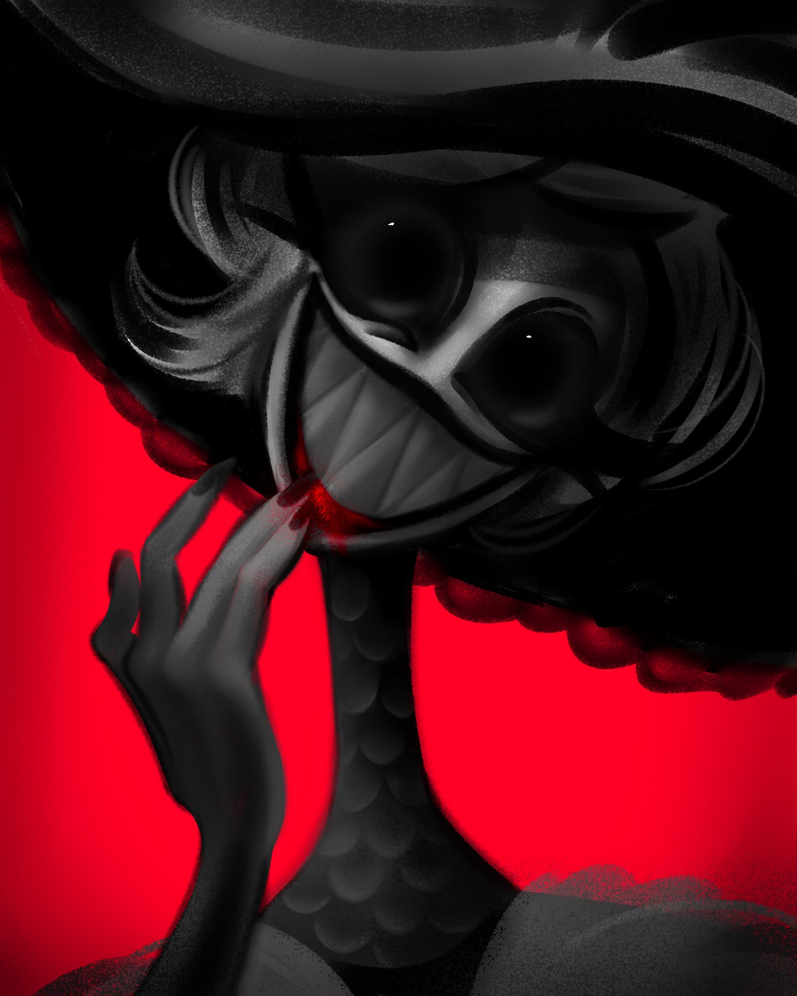 Safebooru - 1girl bijou (dijouart) black eyes black hat black nails ...