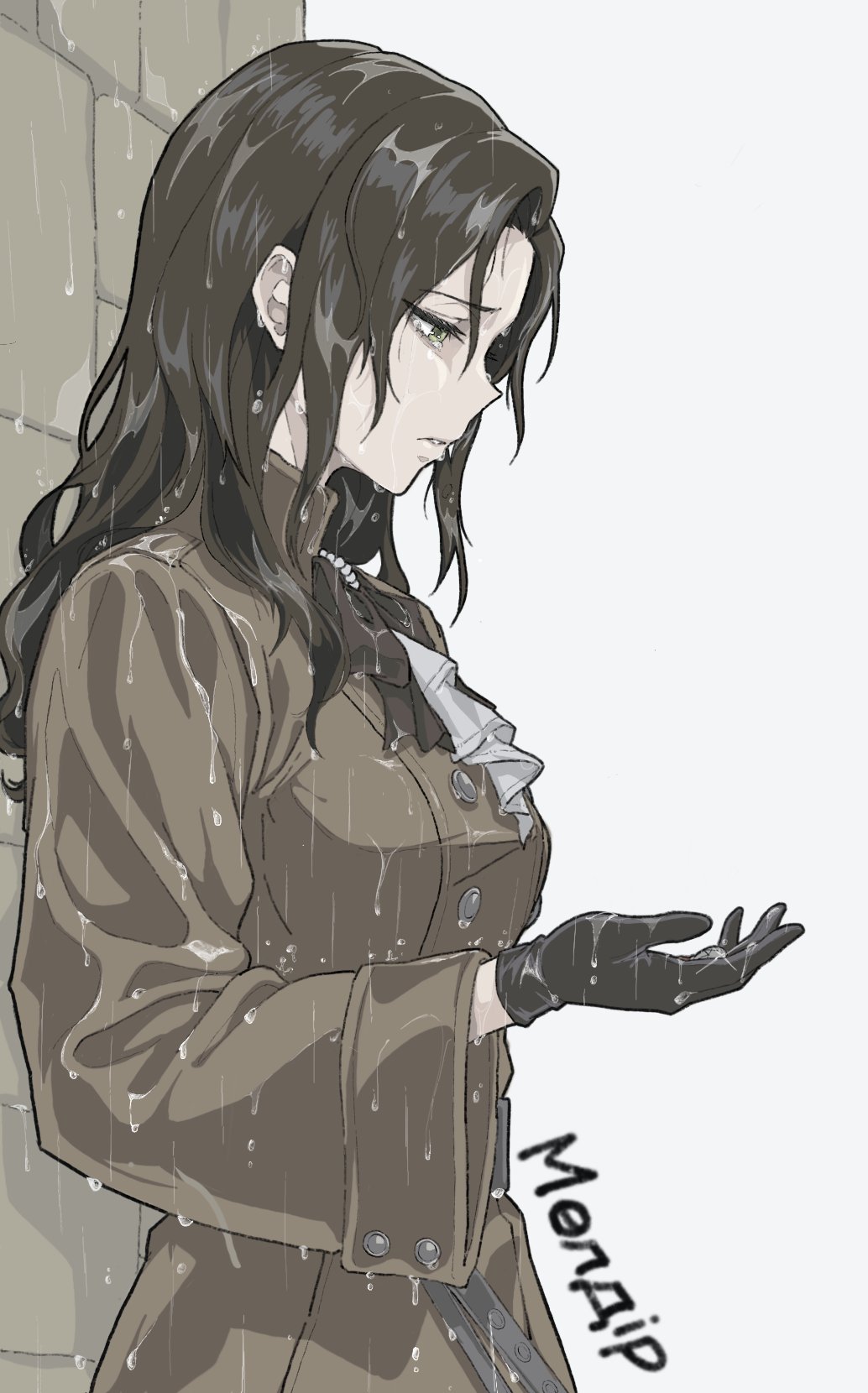 Safebooru - 1girl ascot black bow black bowtie black gloves black hair ...