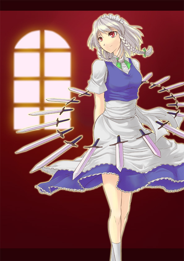Safebooru - braid izayoi sakuya knife maid maid headdress nueco red ...
