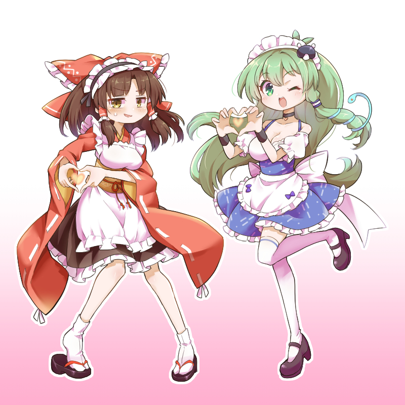 Safebooru - 2girls adapted costume ahoge alternate costume apron back bow bangs bare shoulders ...