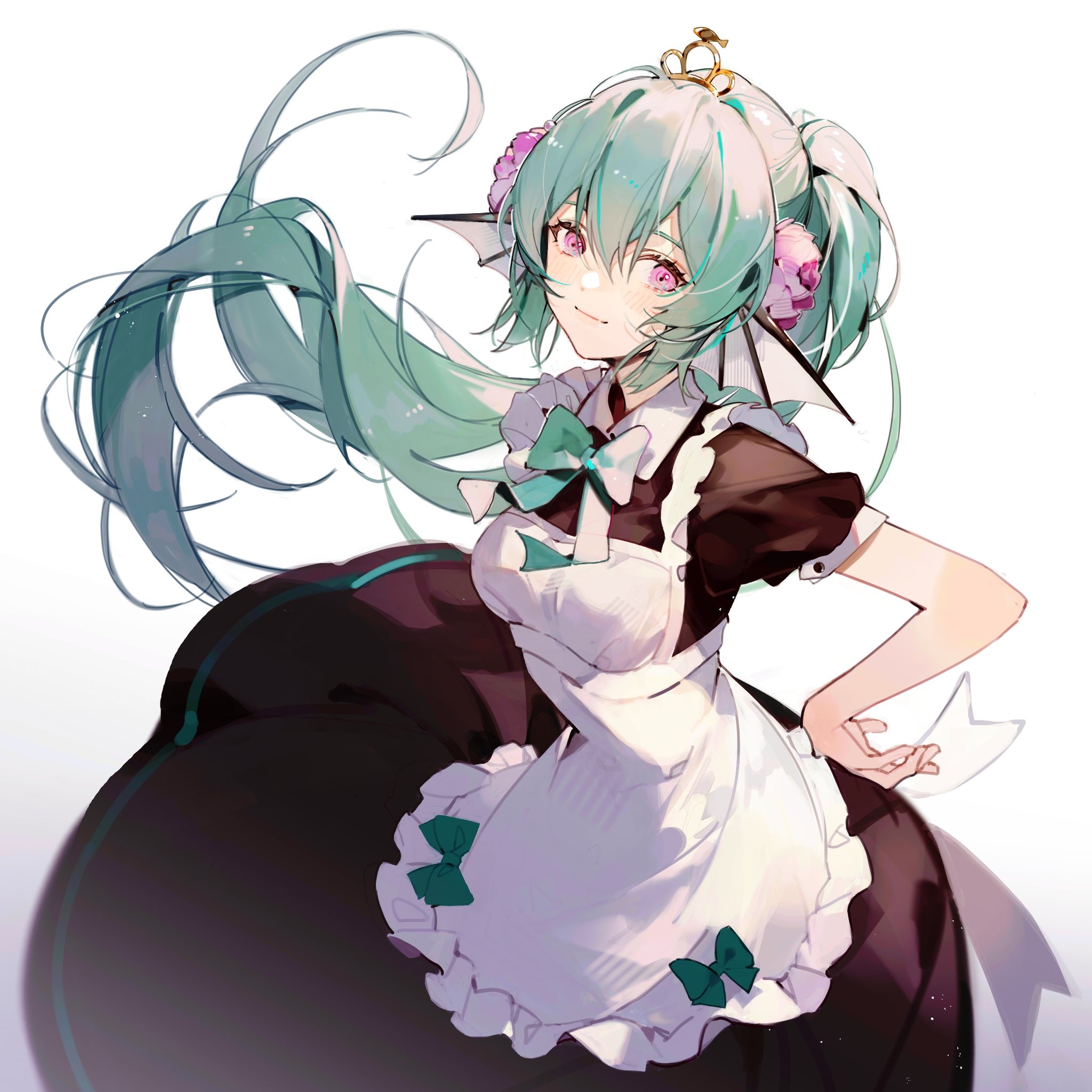 Safebooru - 1girl alternate costume apron black dress blush breasts ...