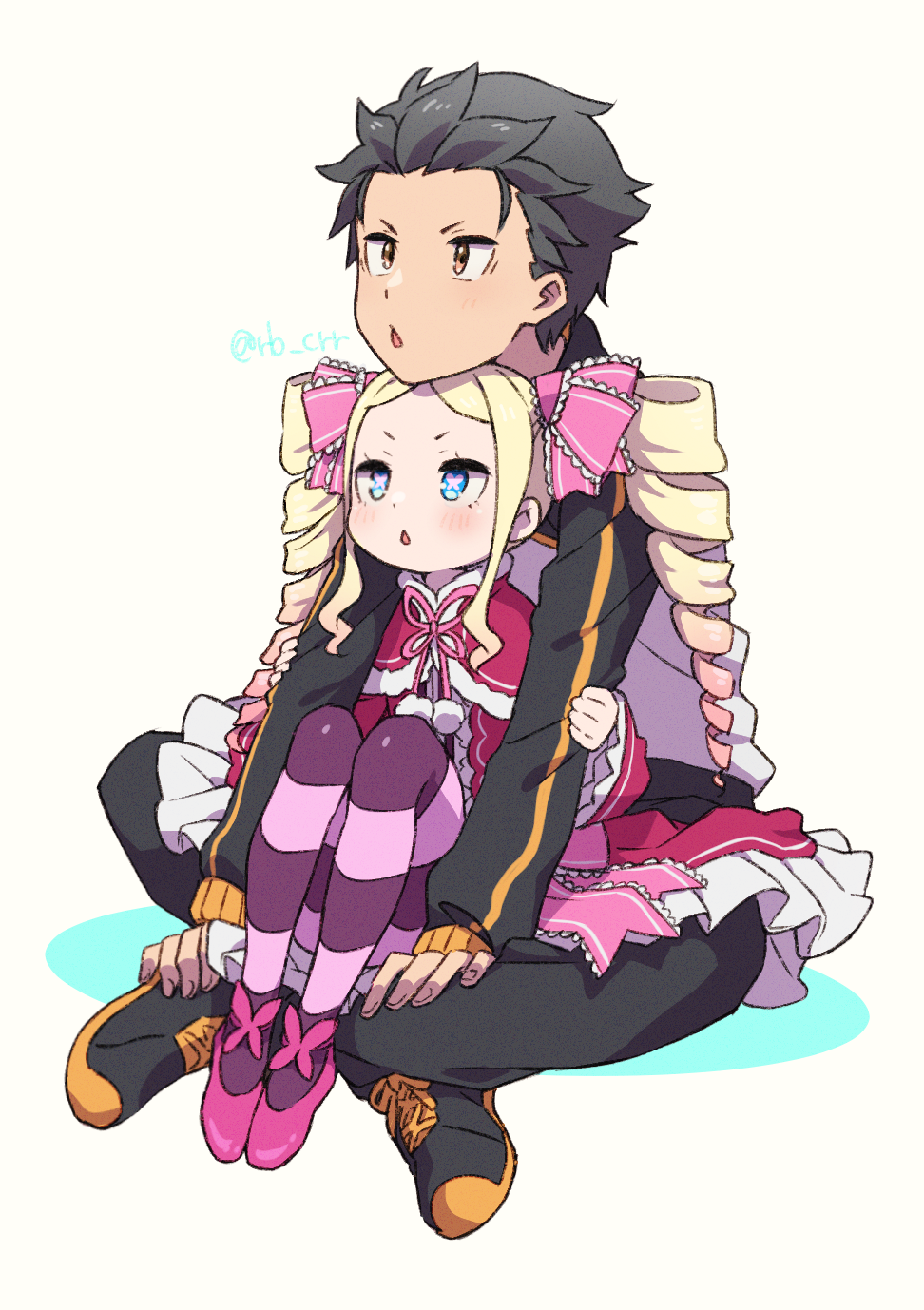 Safebooru - 1boy 1girl beatrice (re:zero) black hair blonde hair blue eyes brown eyes chestnut ...