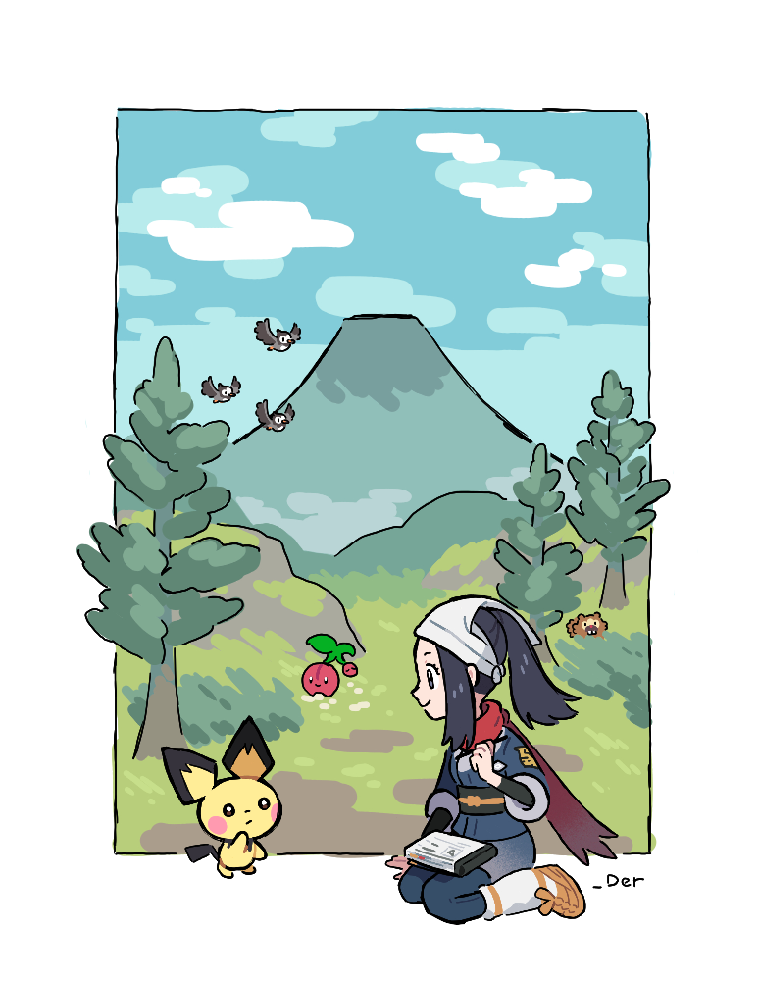 Safebooru - 1girl :3 akari (pokemon) artist name bidoof black hair blue ...