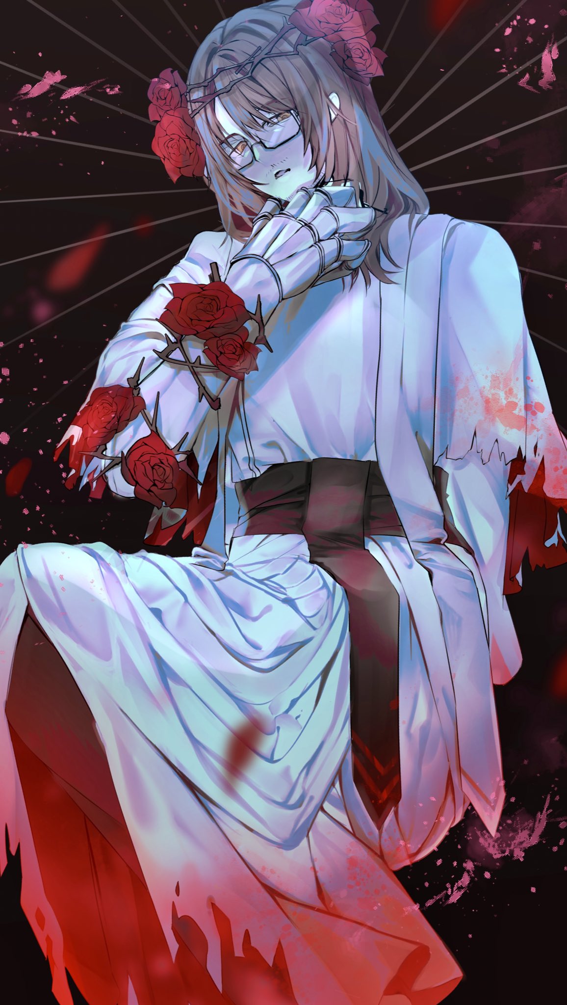 Safebooru - 1boy arm vines beard stubble black background blood blood ...