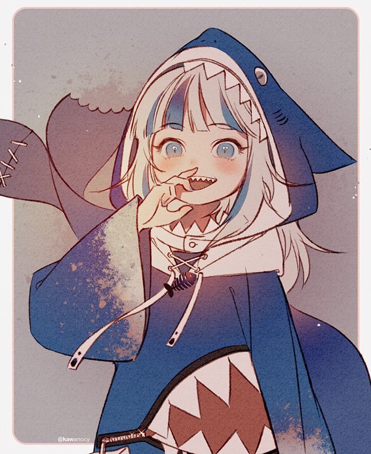 Safebooru - 1girl animal hood blue eyes blue hair blue hoodie blue ...
