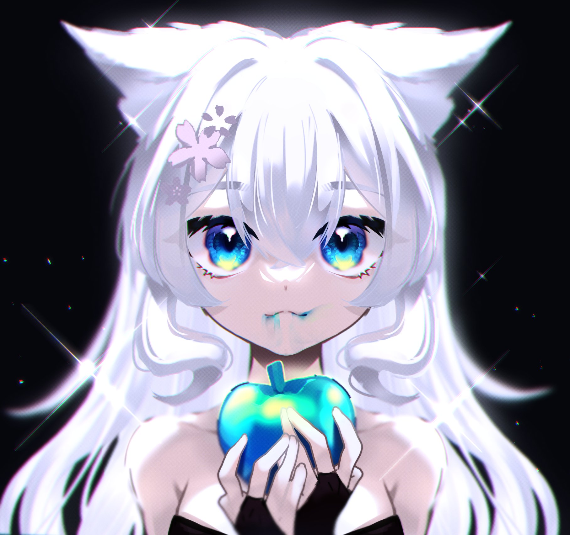 Safebooru - :3 animal ears apple blue eyes chappy cherri fox ears fox ...