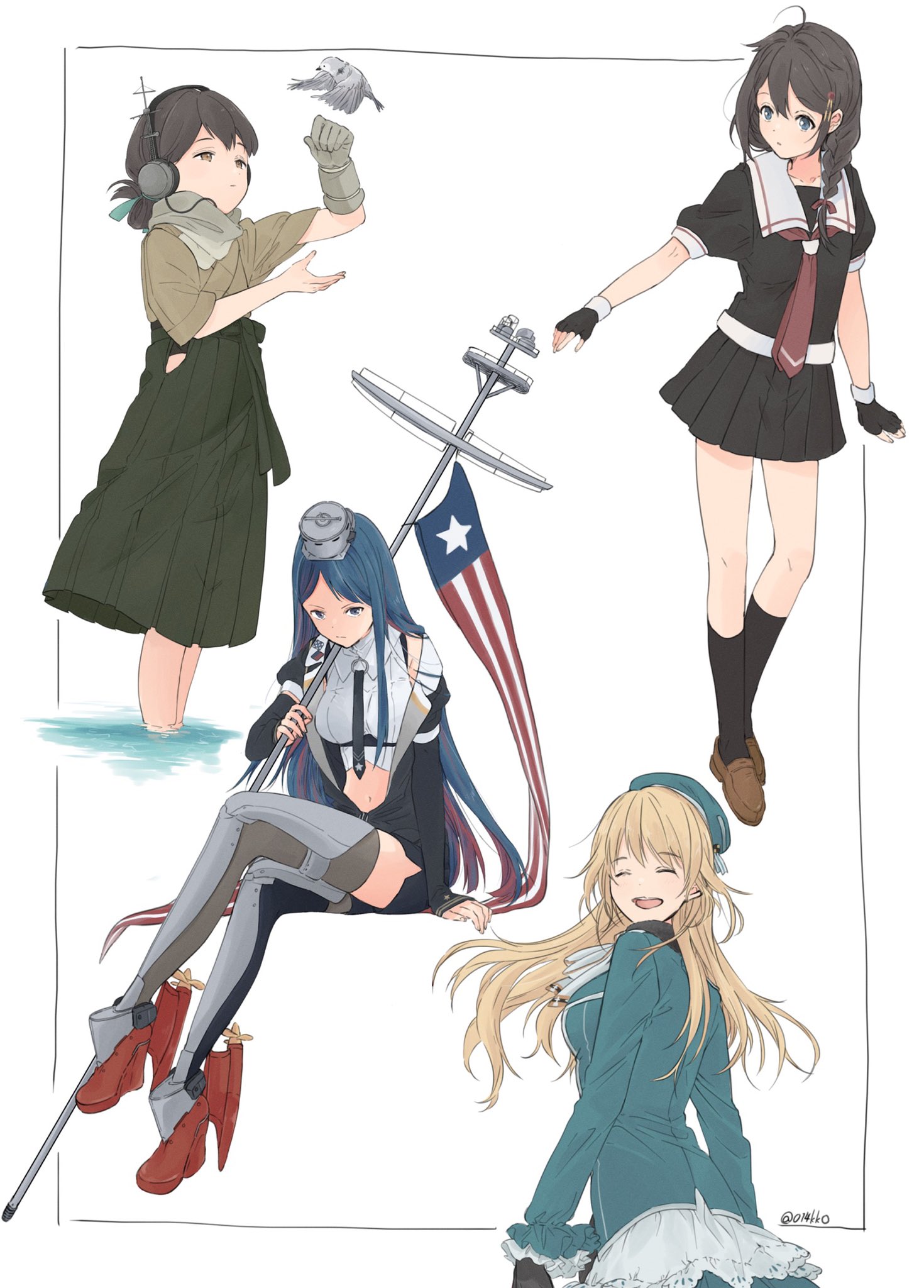 Safebooru - 4girls american flag atago (kancolle) bangs beret bird ...