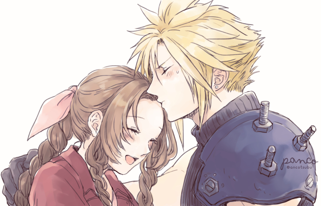 Safebooru - 1boy 1girl aerith gainsborough ancotsubu arm around shoulder armor asymmetrical ...