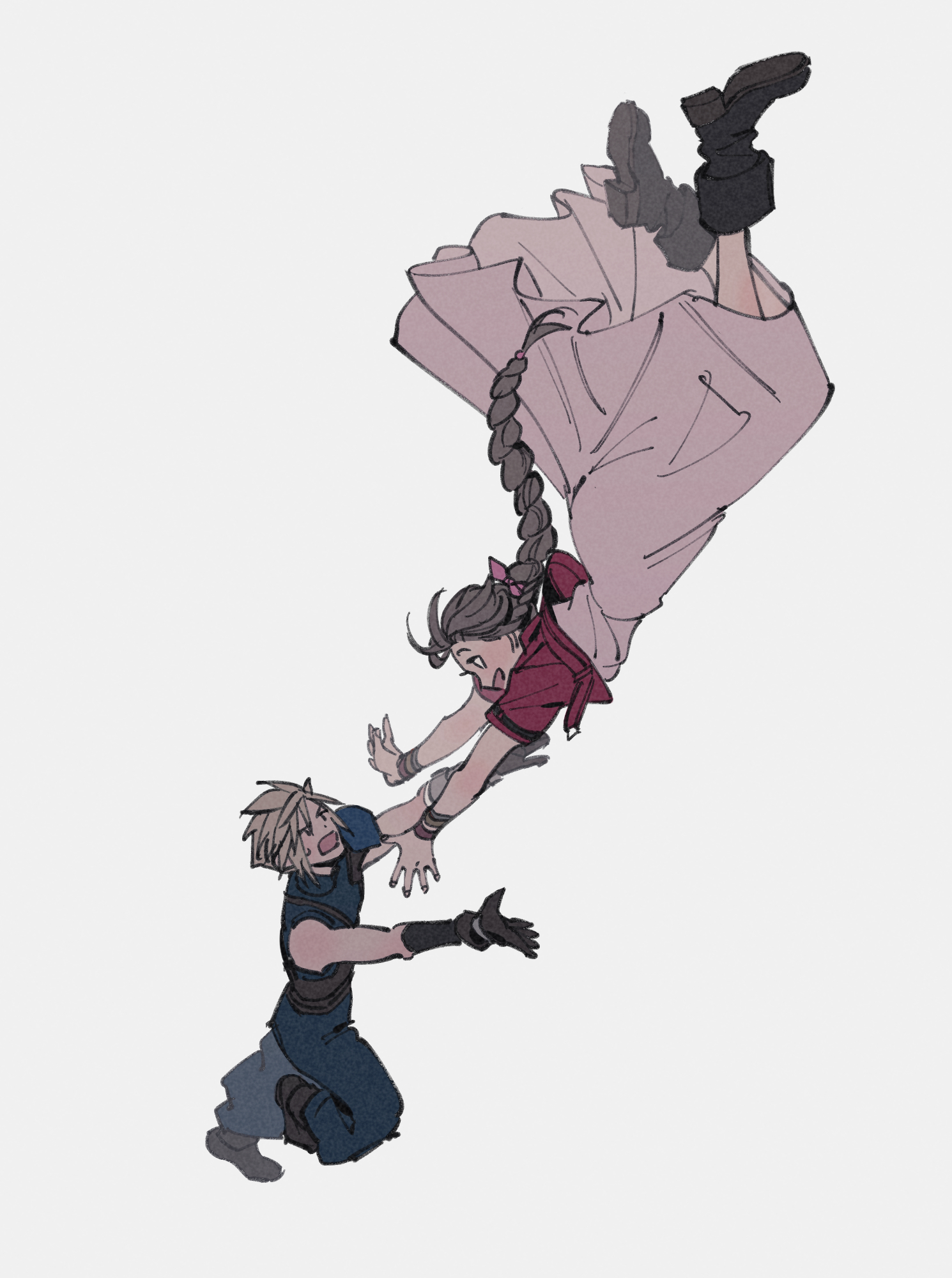 Safebooru - 1boy 1girl aerith gainsborough armor belt blonde hair blue pants blue shirt boots ...