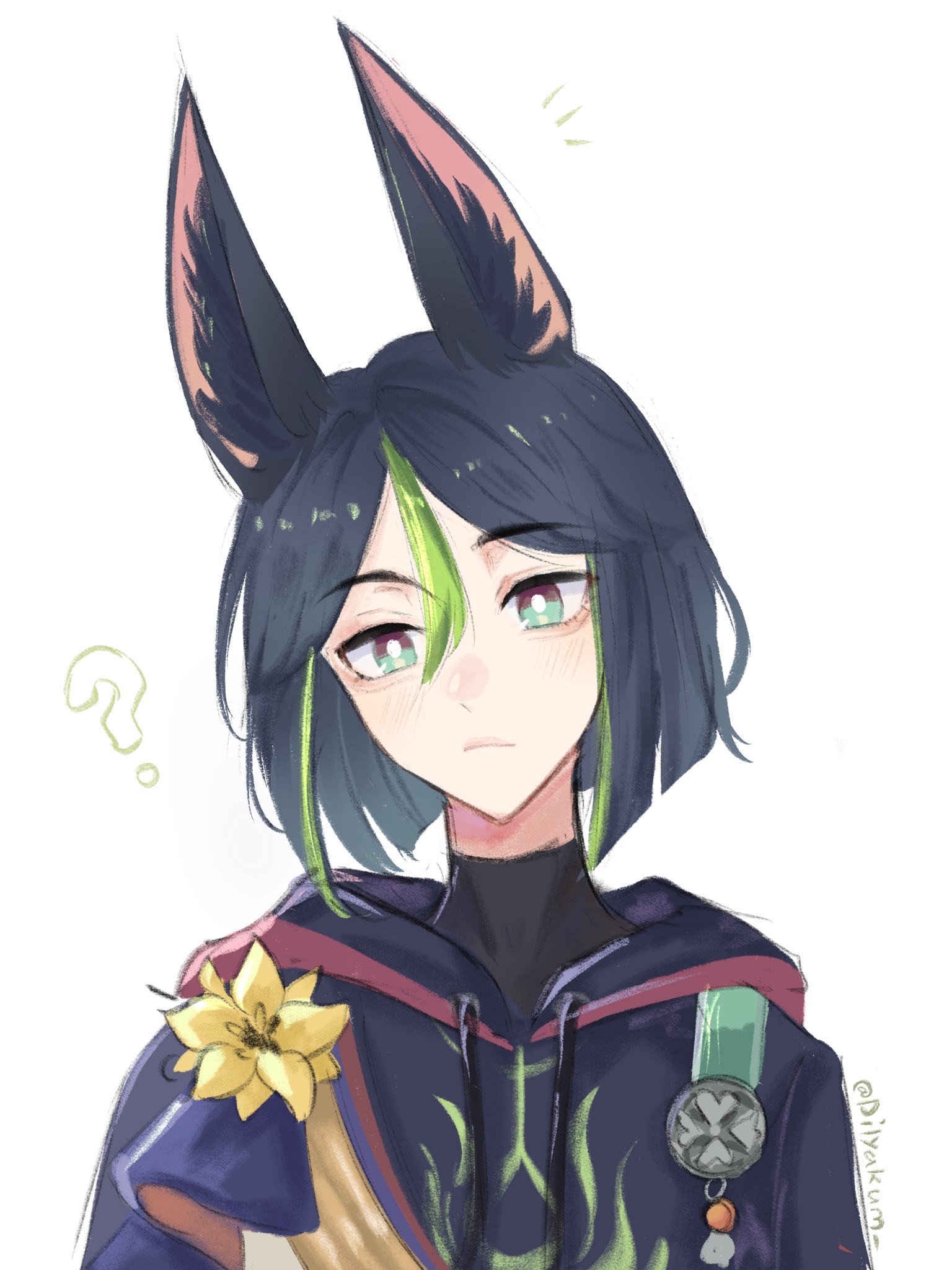 Safebooru - 1boy ? animal ear fluff animal ears black hair blush ...