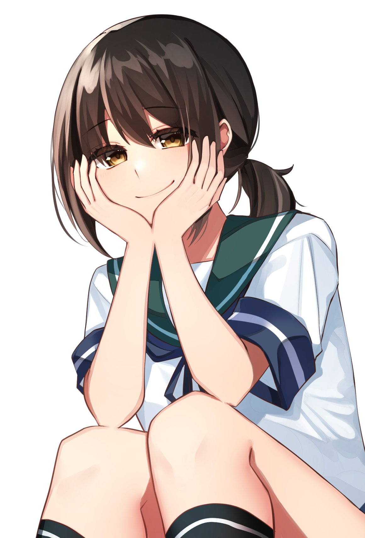 Safebooru - 1girl black hair black legwear blue sailor collar brown eyes feet out of frame ...