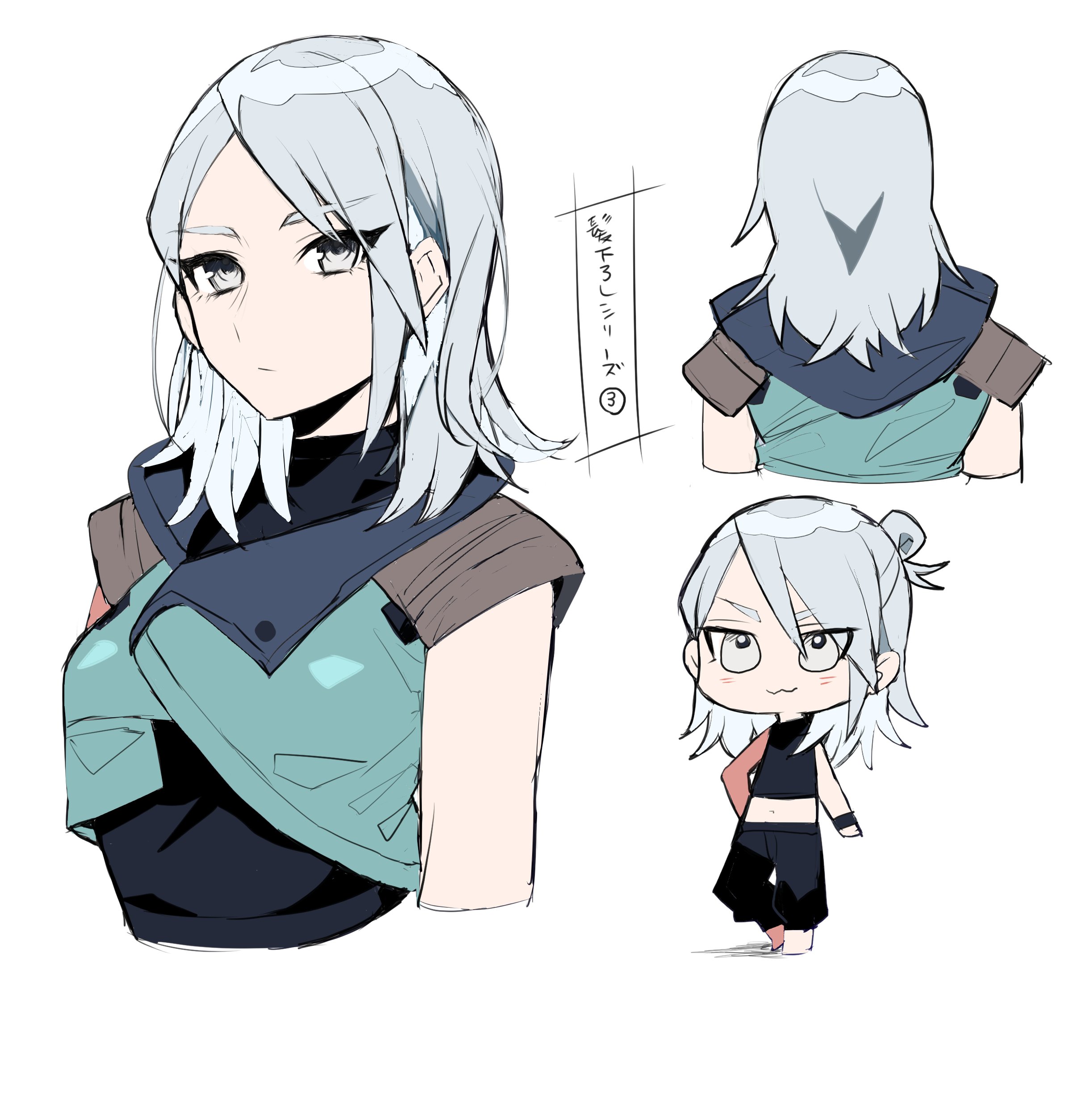 Safebooru - 1girl absurdres bangs black pants black shirt blue jacket chibi chibi inset cropped ...