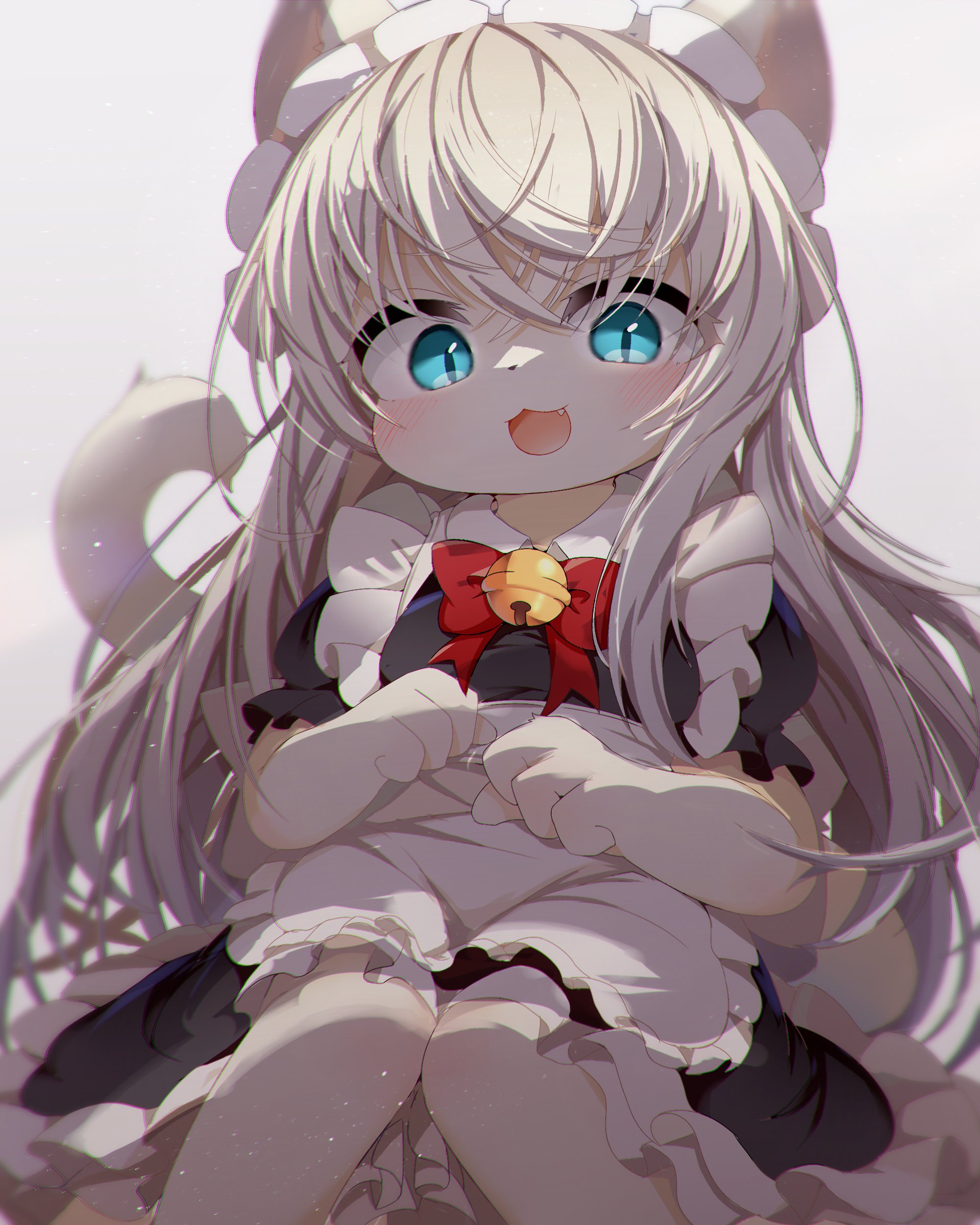 Safebooru - 1girl :3 absurdres animal ears animal nose apron bangs bell black dress blonde hair ...