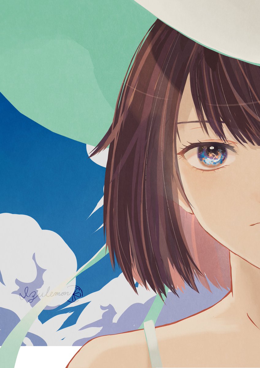 Safebooru - 1girl artist logo bangs blue eyes blue sky closed mouth ...