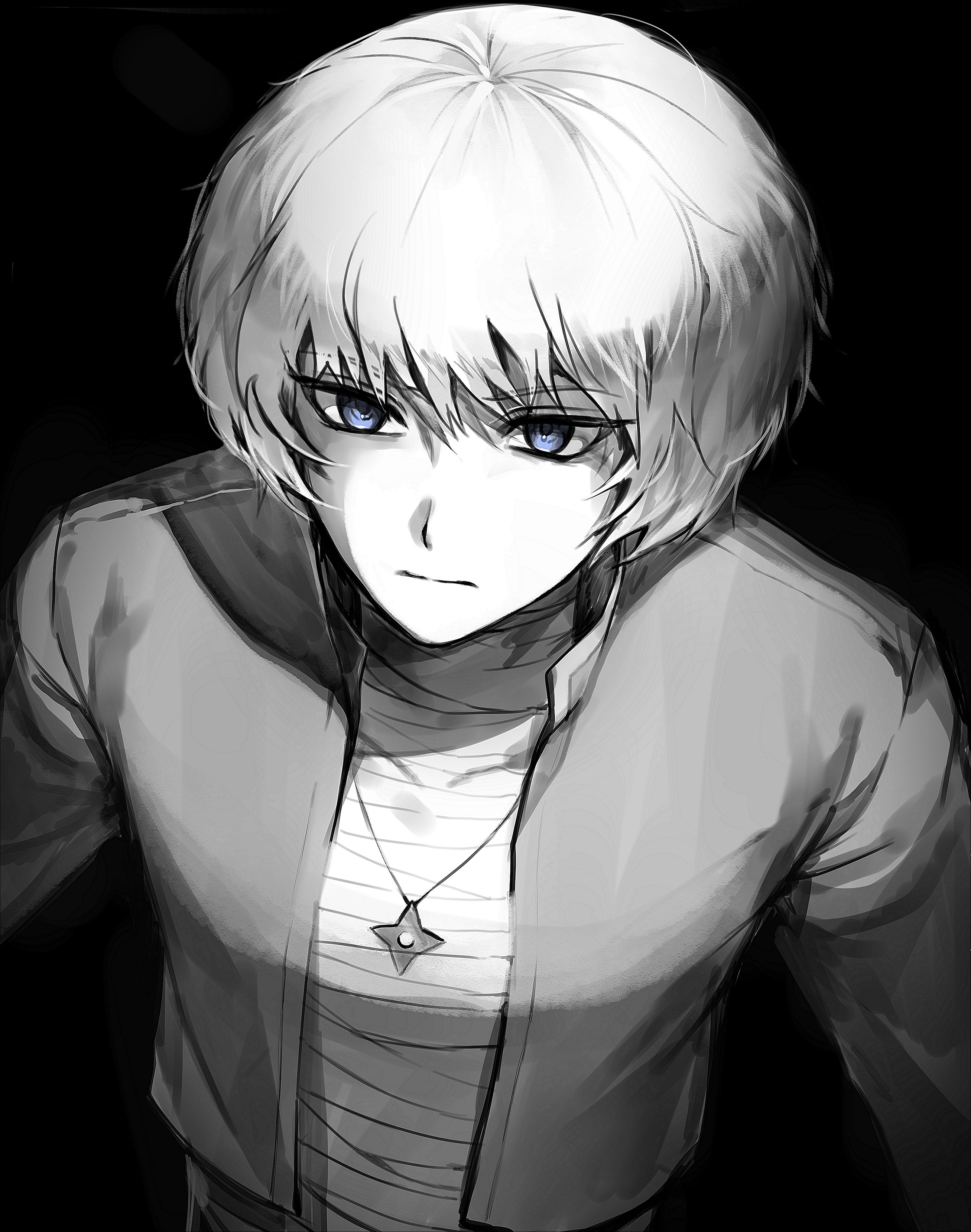 Safebooru - 1boy absurdres black background blue eyes cherry (sp gkdla ...