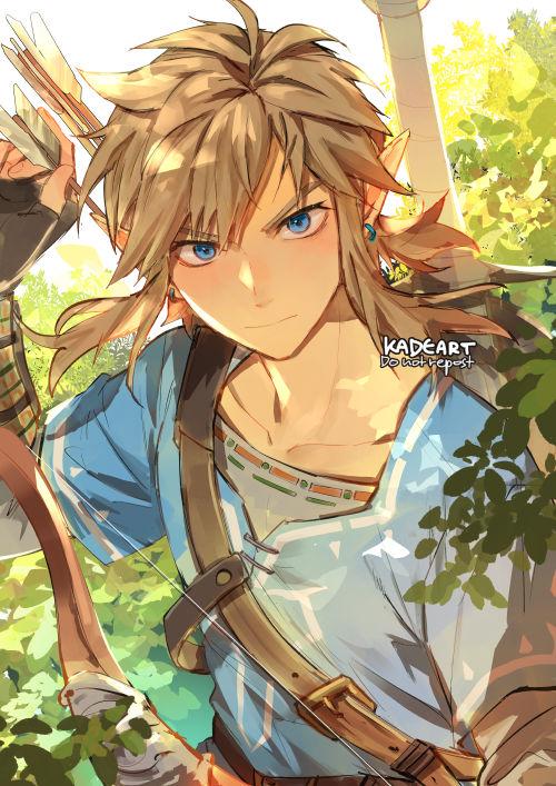 Safebooru - 1boy arrow (projectile) artist name blonde hair blue eyes bow chest belt day ear ...