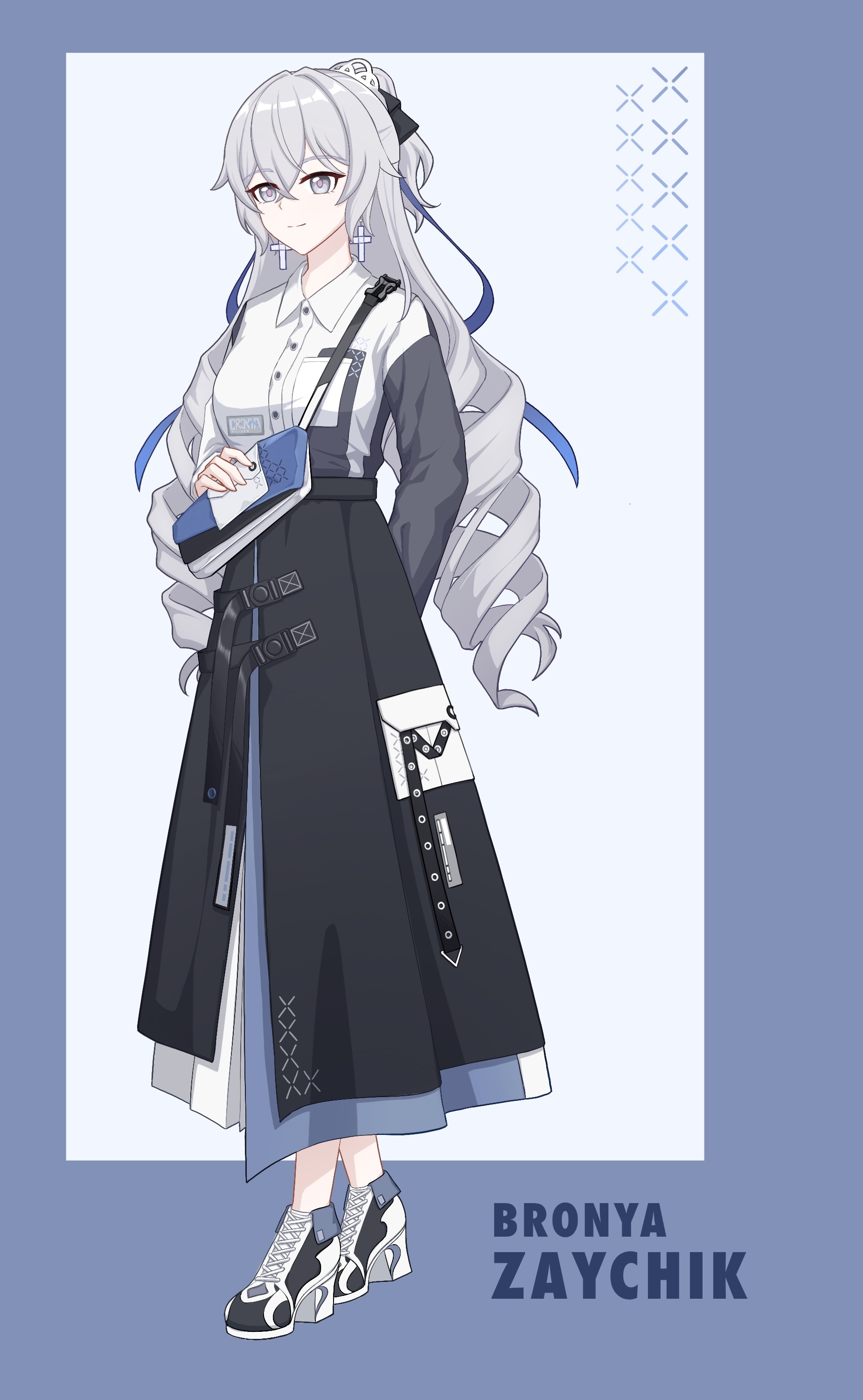 Safebooru - 1girl absurdres bag bangs black bow black skirt blue ribbon bow bronya zaychik ...