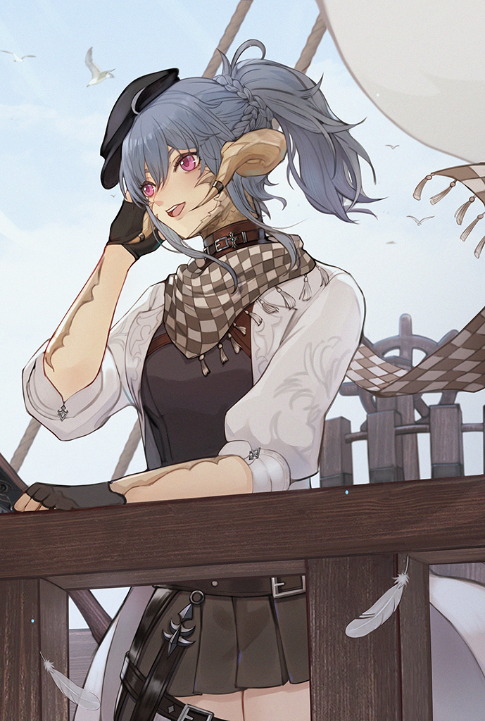 Safebooru - 1girl au ra avatar (ff14) black gloves black headwear black shirt black skirt blue ...