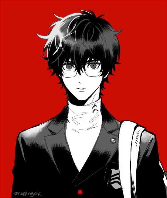 Safebooru - 1boy amamiya ren glasses greyscale greyscale with colored background hair between ...
