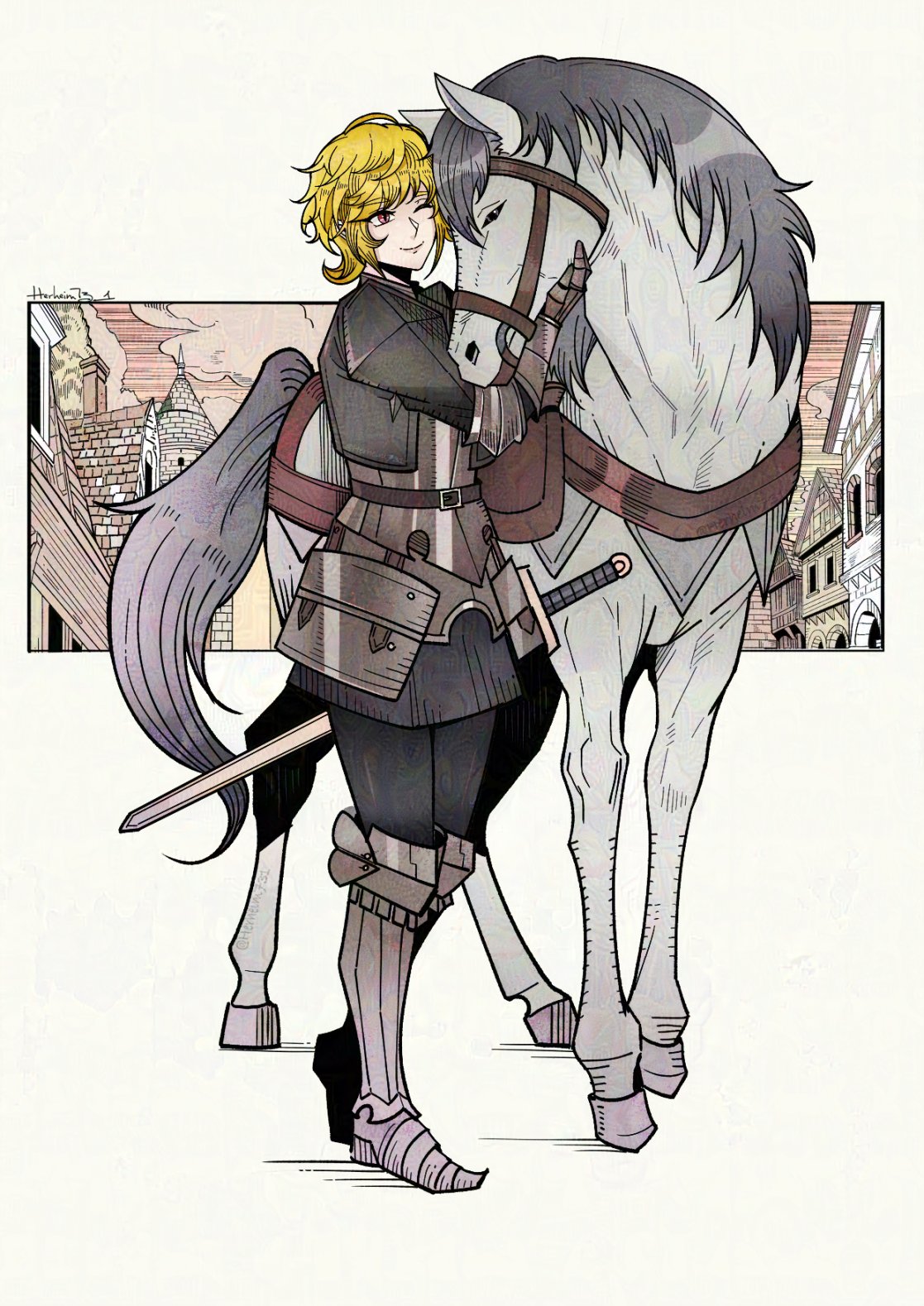 Safebooru - 1girl armor blonde hair border breastplate closed eyes ...