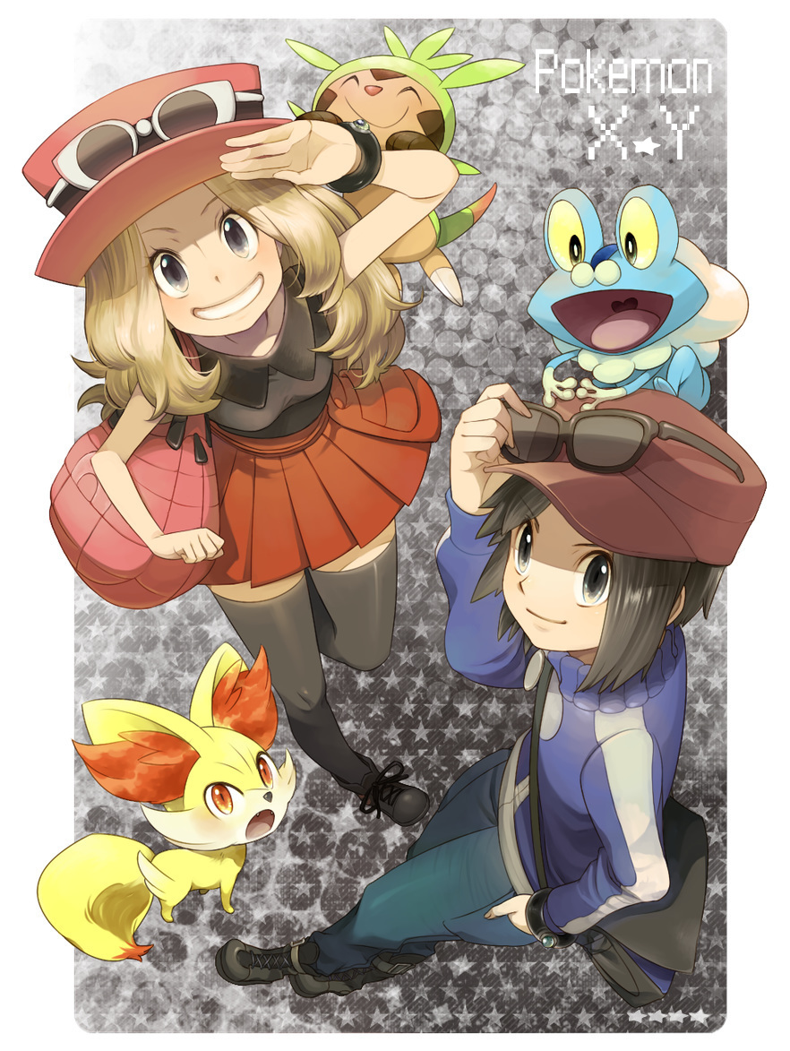 Safebooru - 1boy 1girl black eyes black hair blonde hair calem (pokemon ...