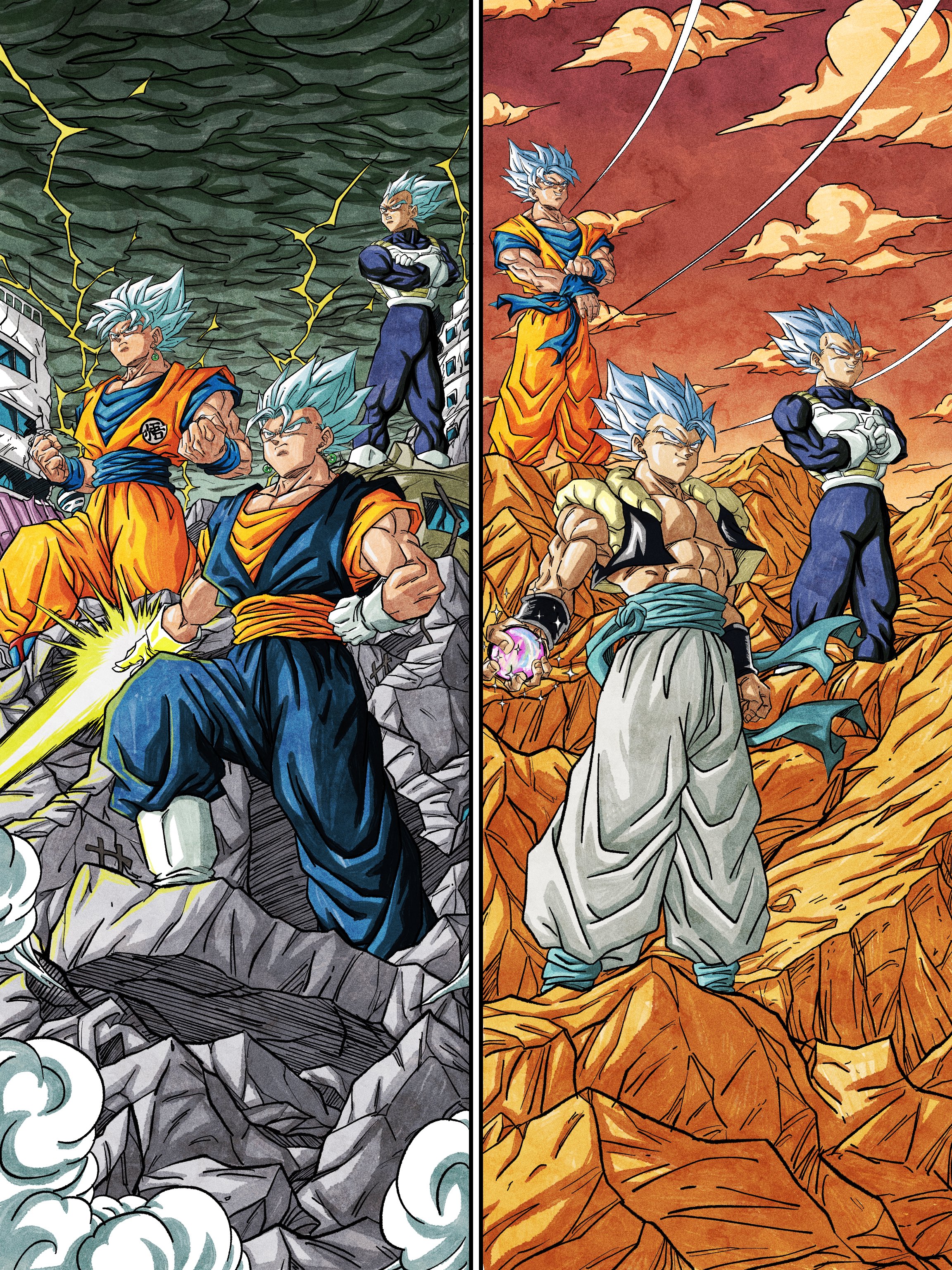 Safebooru - 4boys abs absurdres aura black vest black wrist cuffs blue ...