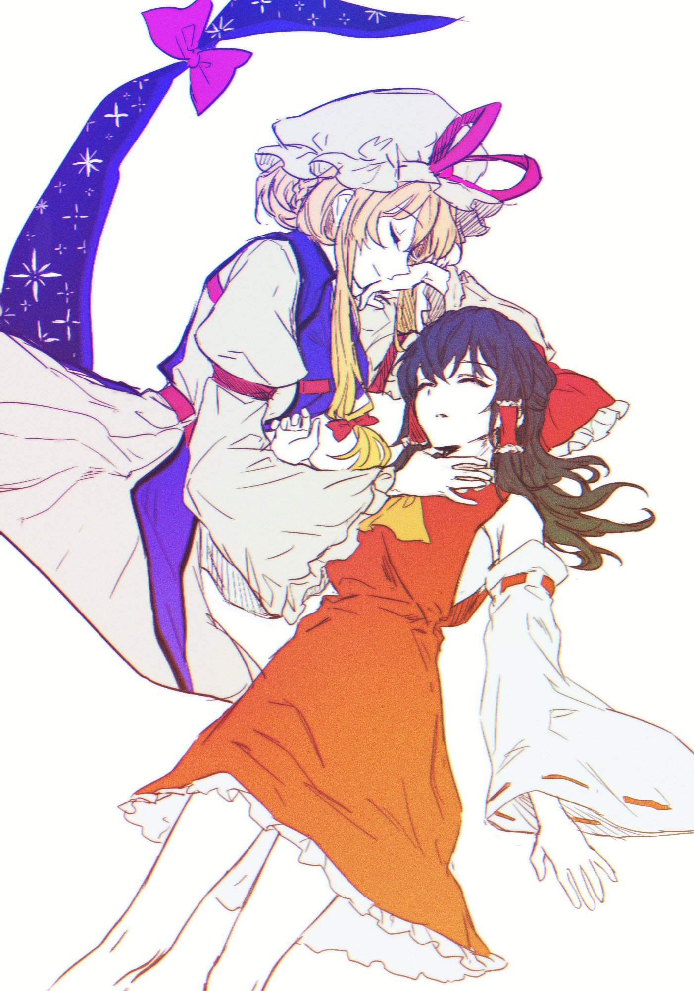 Safebooru - 2girls closed eyes detached sleeves frilled hair tubes ...
