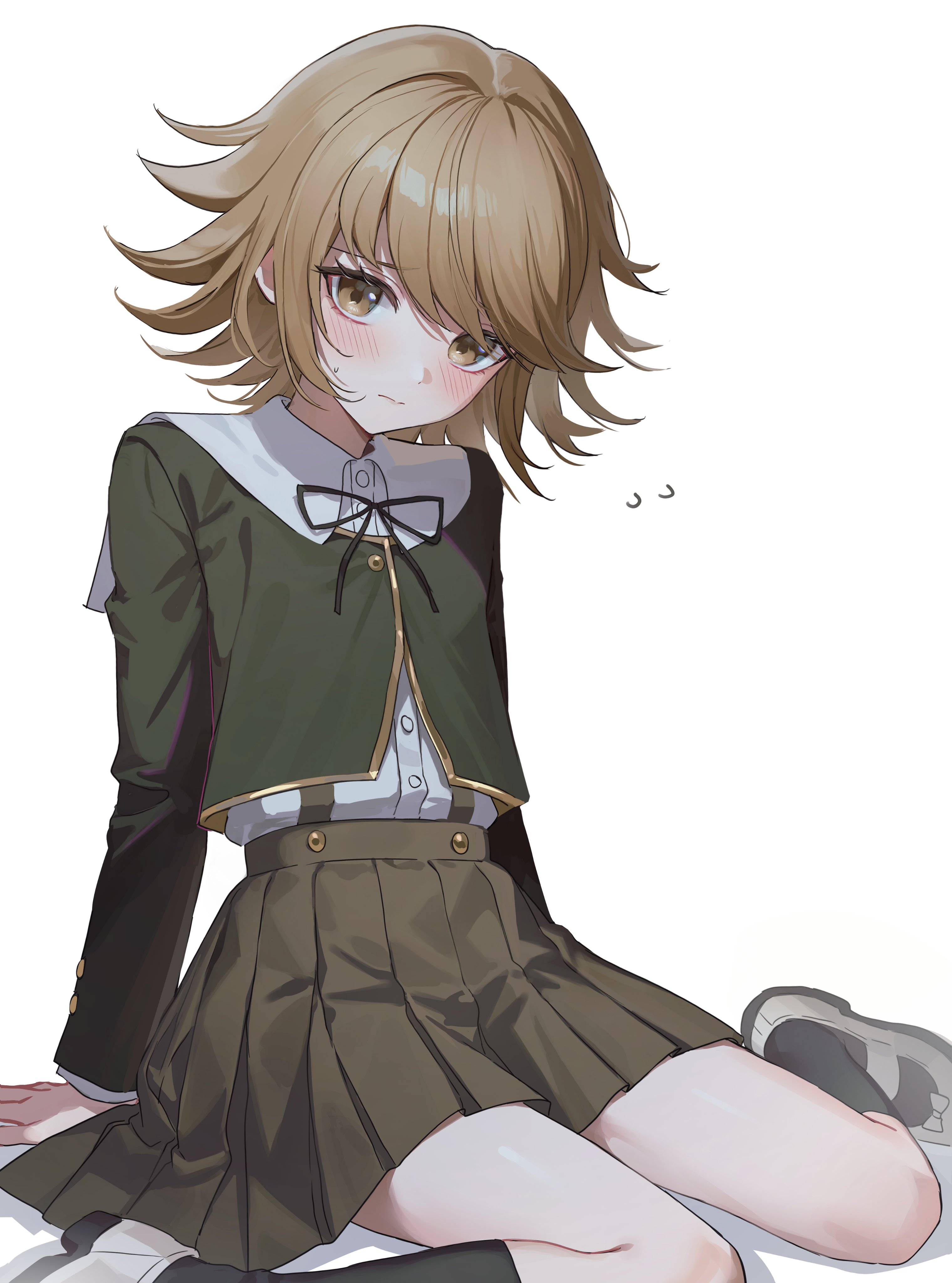 Safebooru - 1boy absurdres black socks blush brown hair brown skirt ...