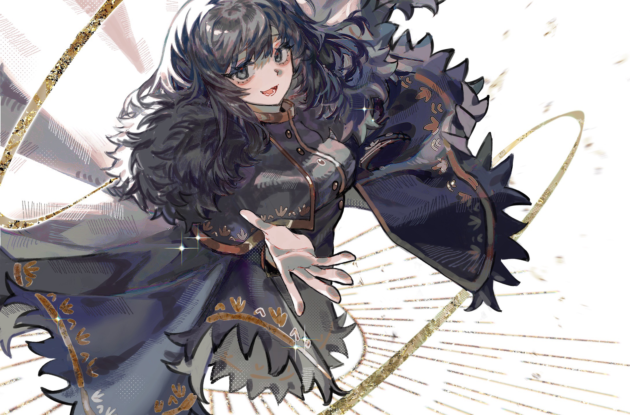 Safebooru - 1girl :d black capelet black coat black dress black eyes ...