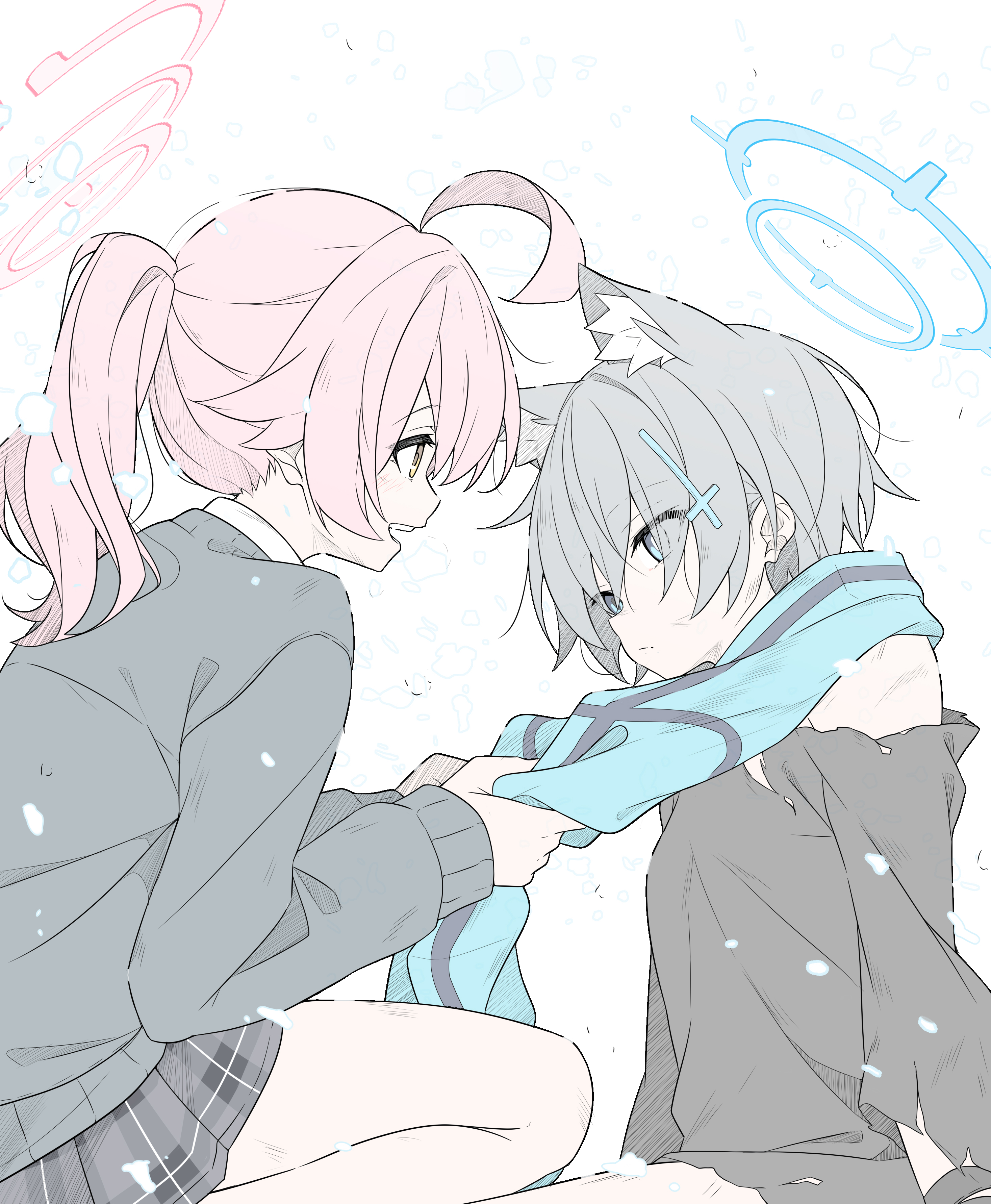 Safebooru - 2girls absurdres ahoge animal ears black shirt black skirt ...