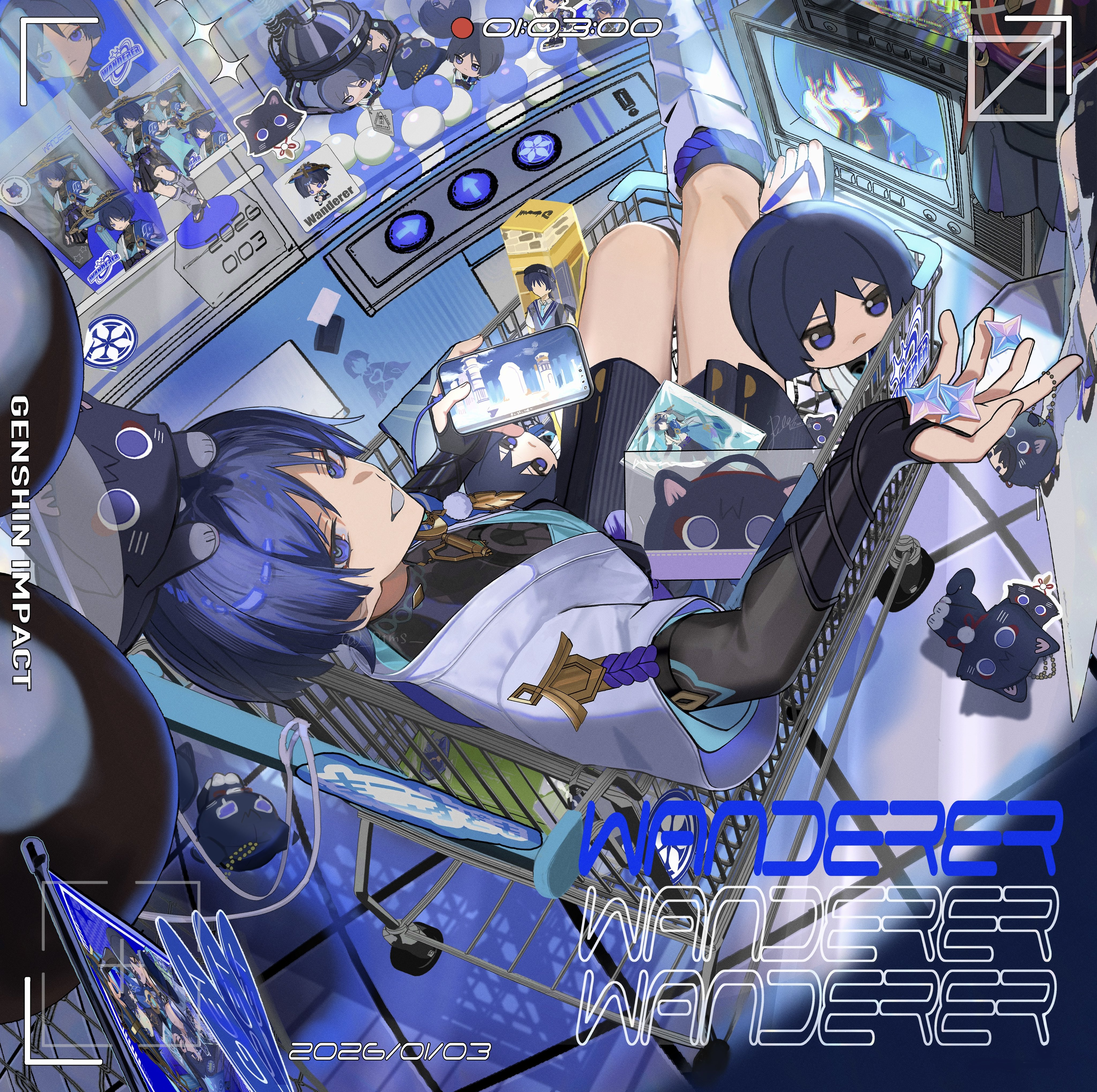 Safebooru - 1boy absurdres blue eyes blue hair crane game figure ...