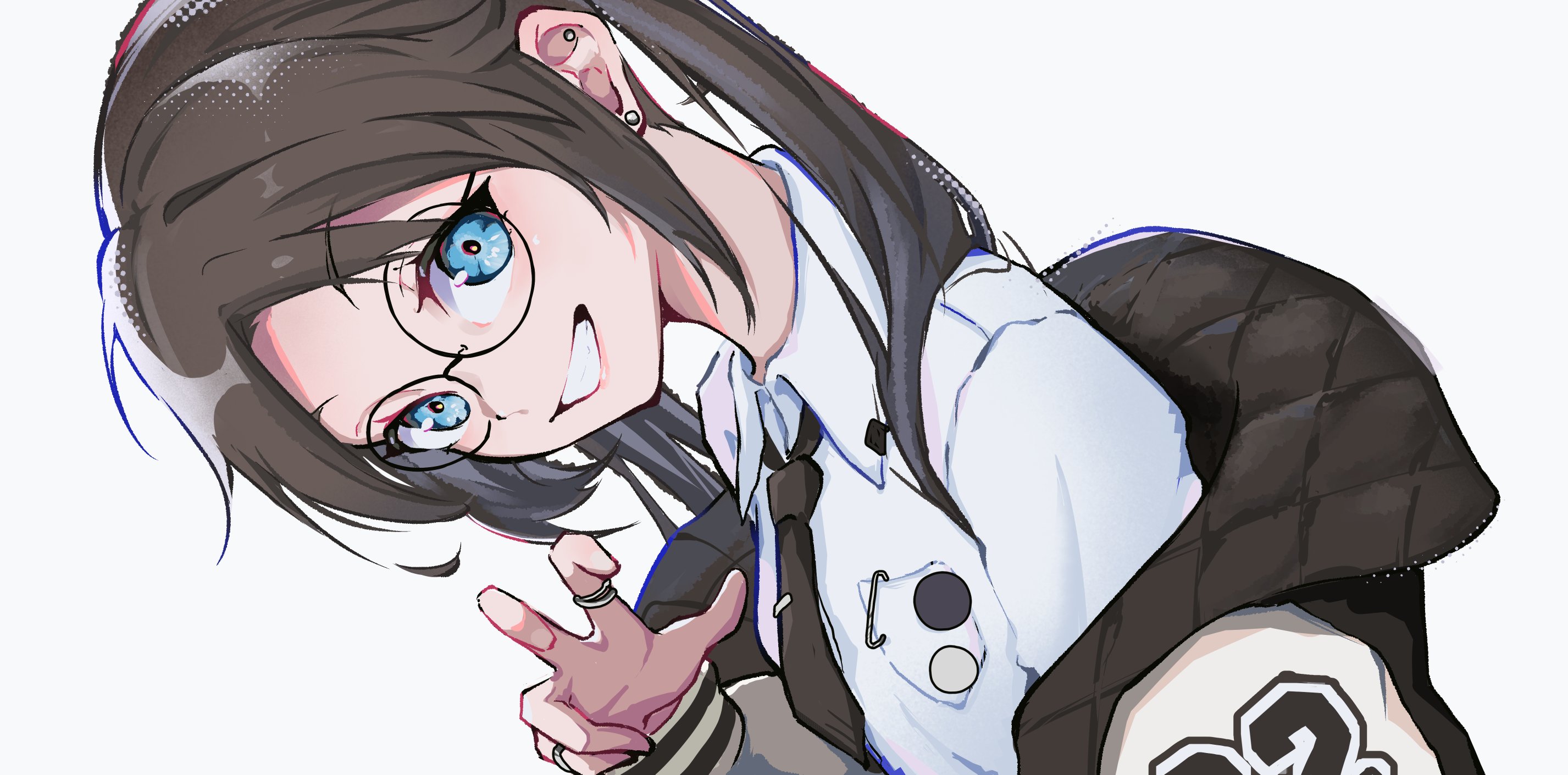 Safebooru - 1girl badge black hair blue eyes button badge collared ...