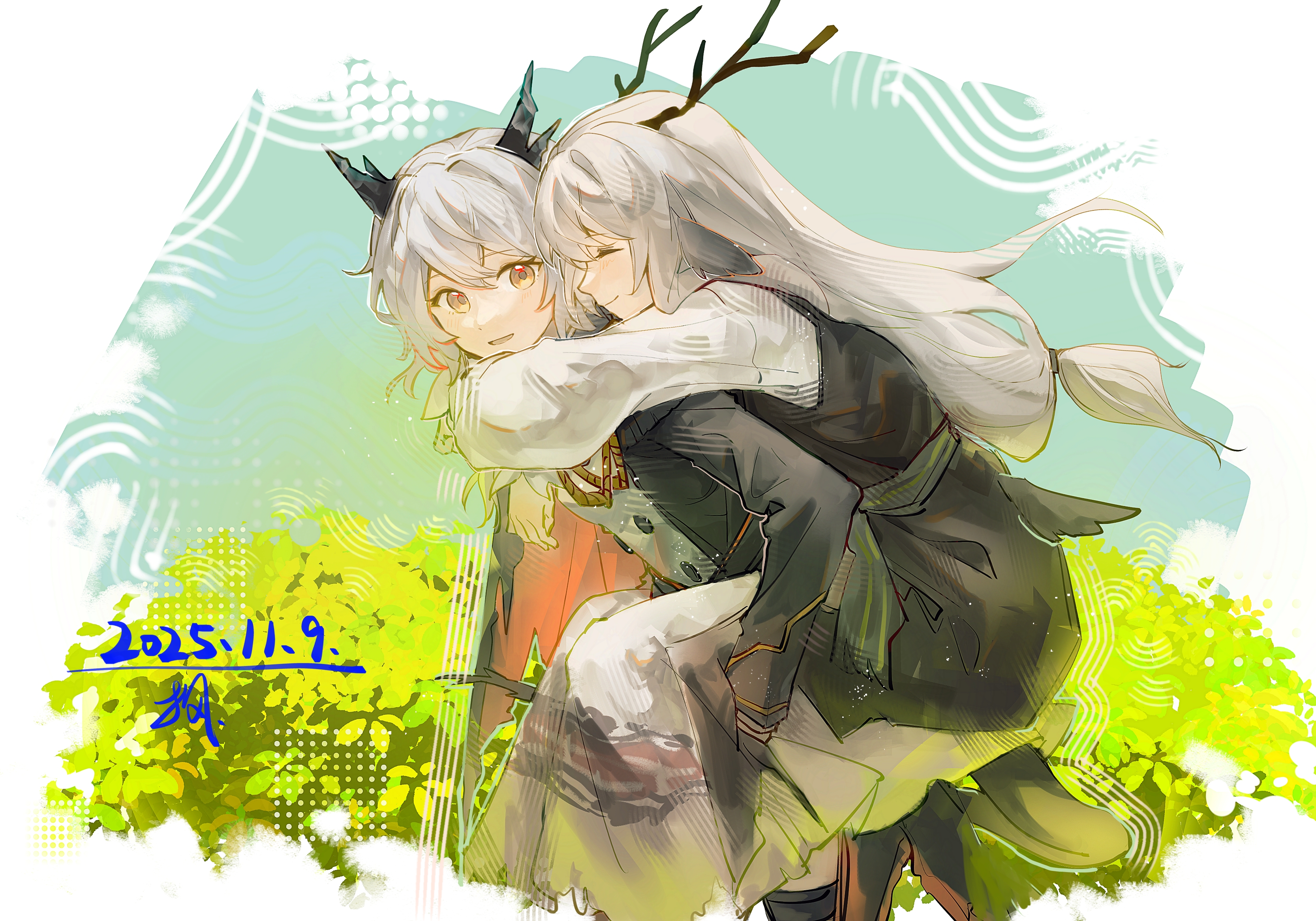 Safebooru - 2girls absurdres alina (arknights) antlers arknights arms ...