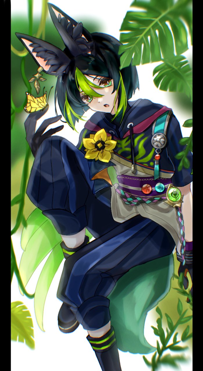 Safebooru - 1boy androgynous animal ears black hair brown eyes bug ...