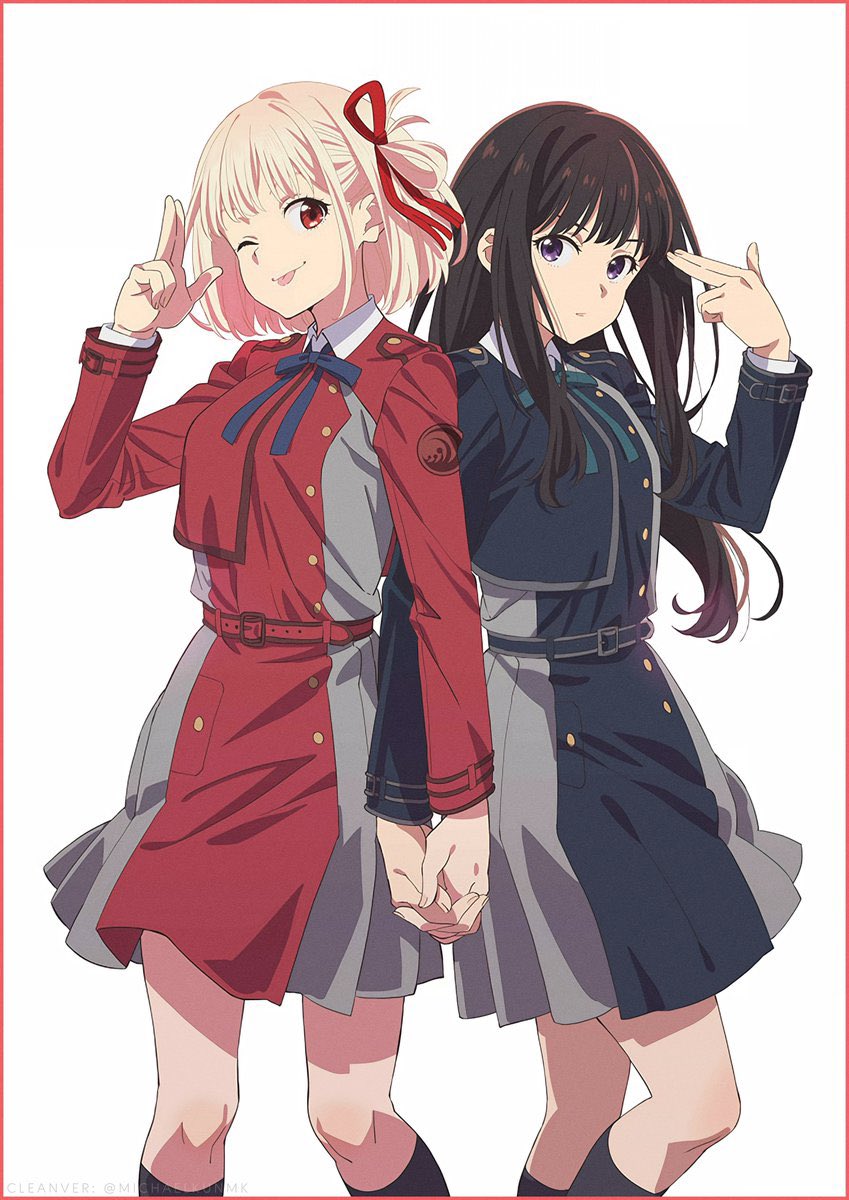 Safebooru - 2girls black hair finger gun highres holding hands inoue takina interlocked fingers ...
