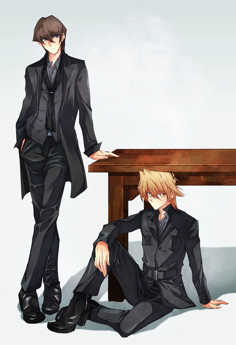 Safebooru - 2boys bangs belt belt buckle black belt black coat black footwear black pants black ...