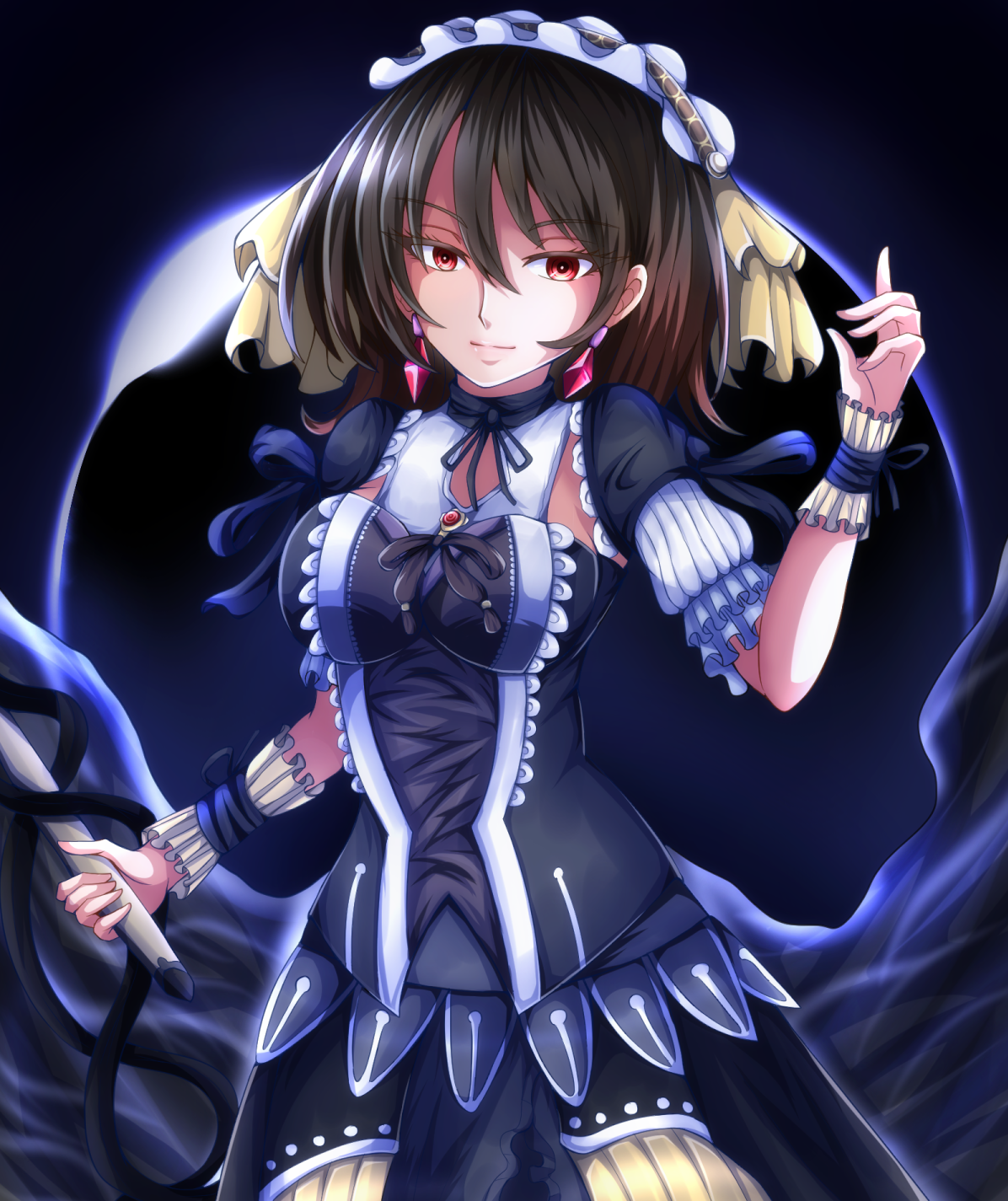 Safebooru - 1girl black dress black hair breasts contrapposto dress duel monster ear piercing ...