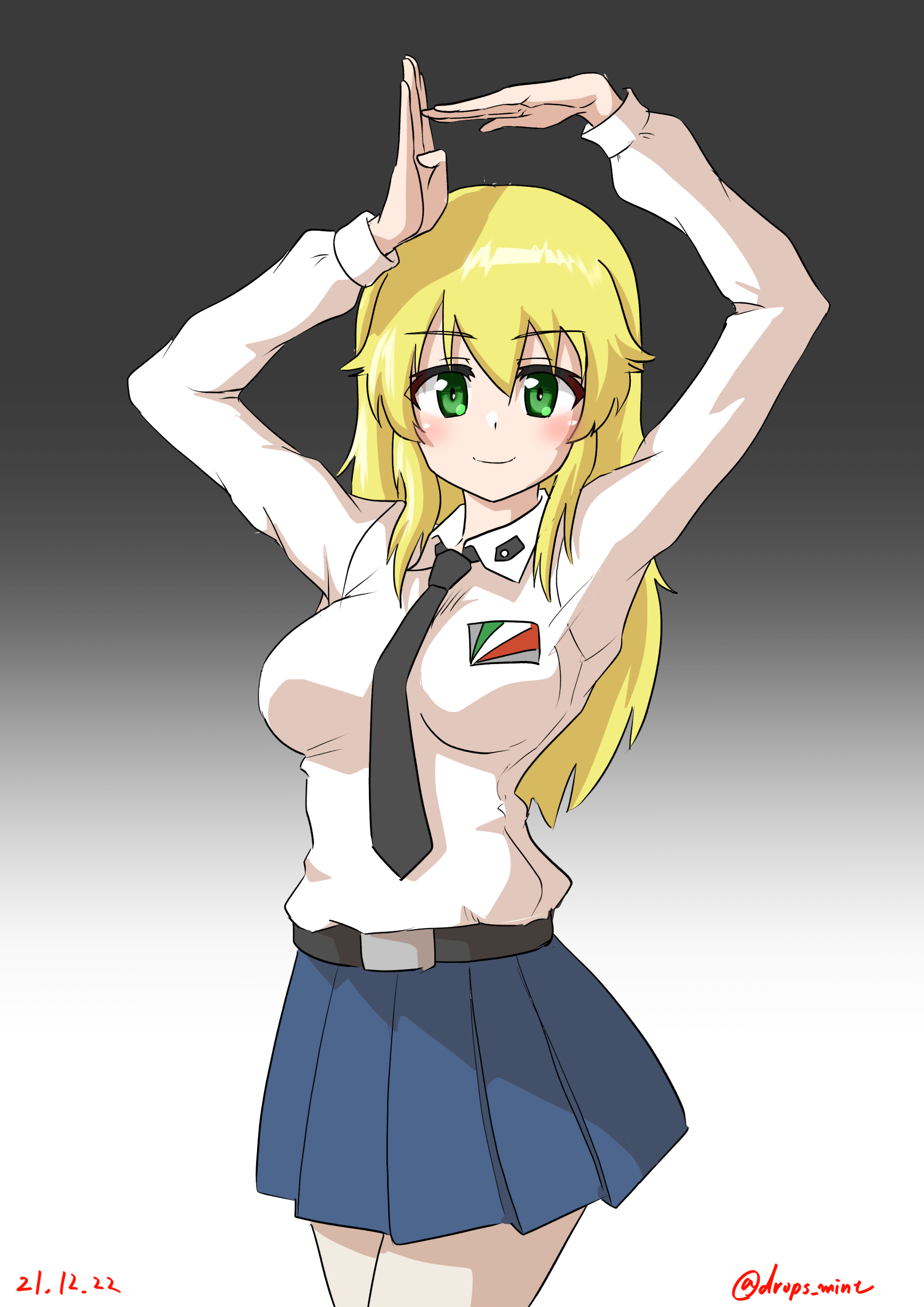 Safebooru - 1girl absurdres anzio school uniform arms up bangs belt black belt black necktie ...