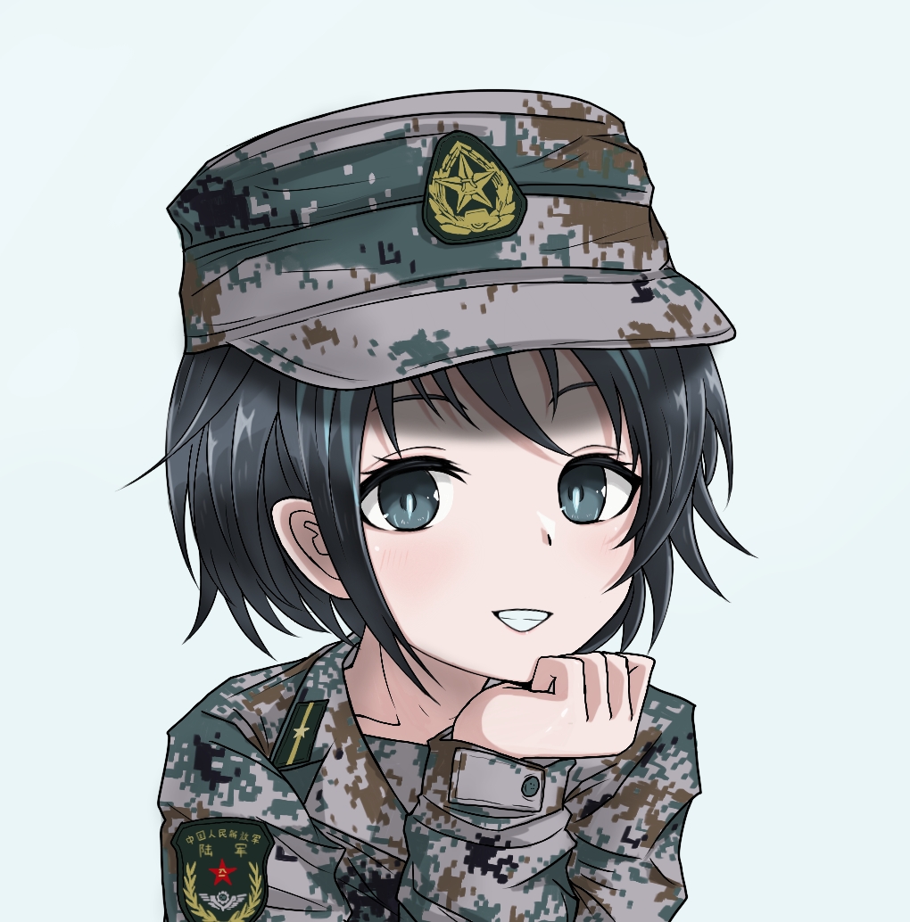 Safebooru - 1girl black eyes black hair camouflage camouflage hat ...