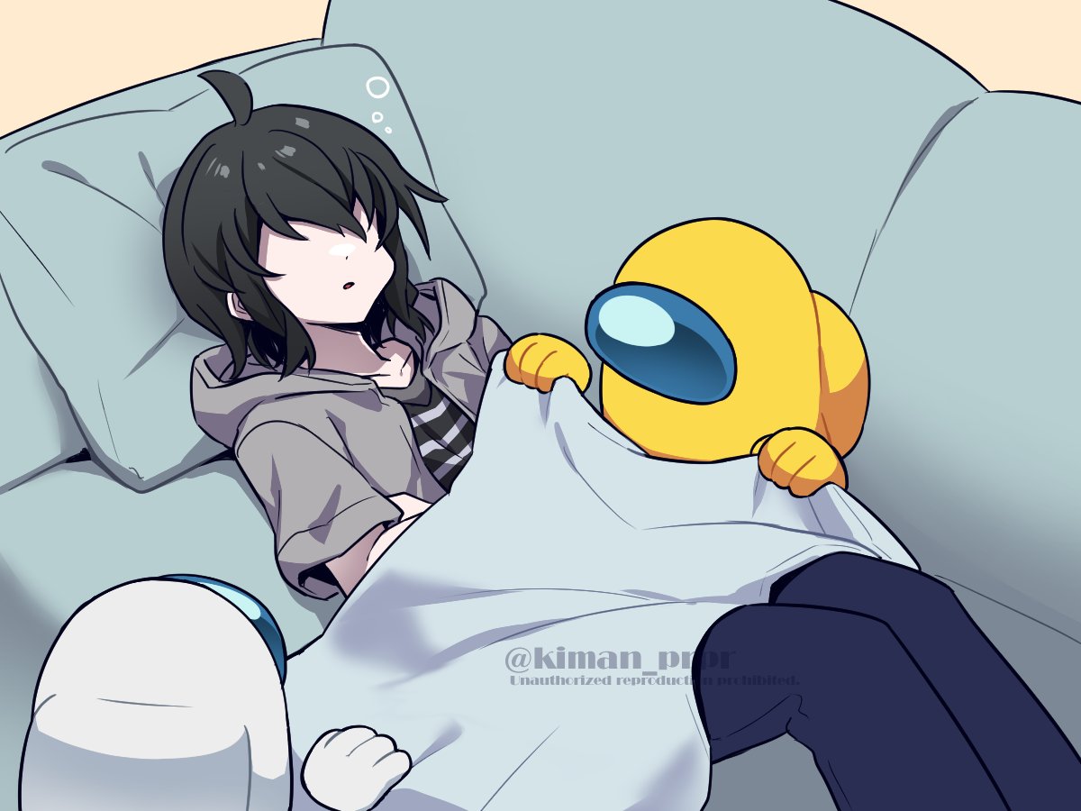 Safebooru - 3others ahoge ambiguous gender among us bangs black hair ...